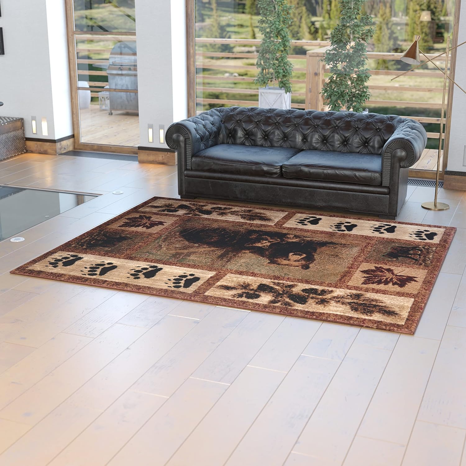 Nature Themed Accent Rug - Mother Bear & 2 Cubs Nature Scene - 8'x10 ...