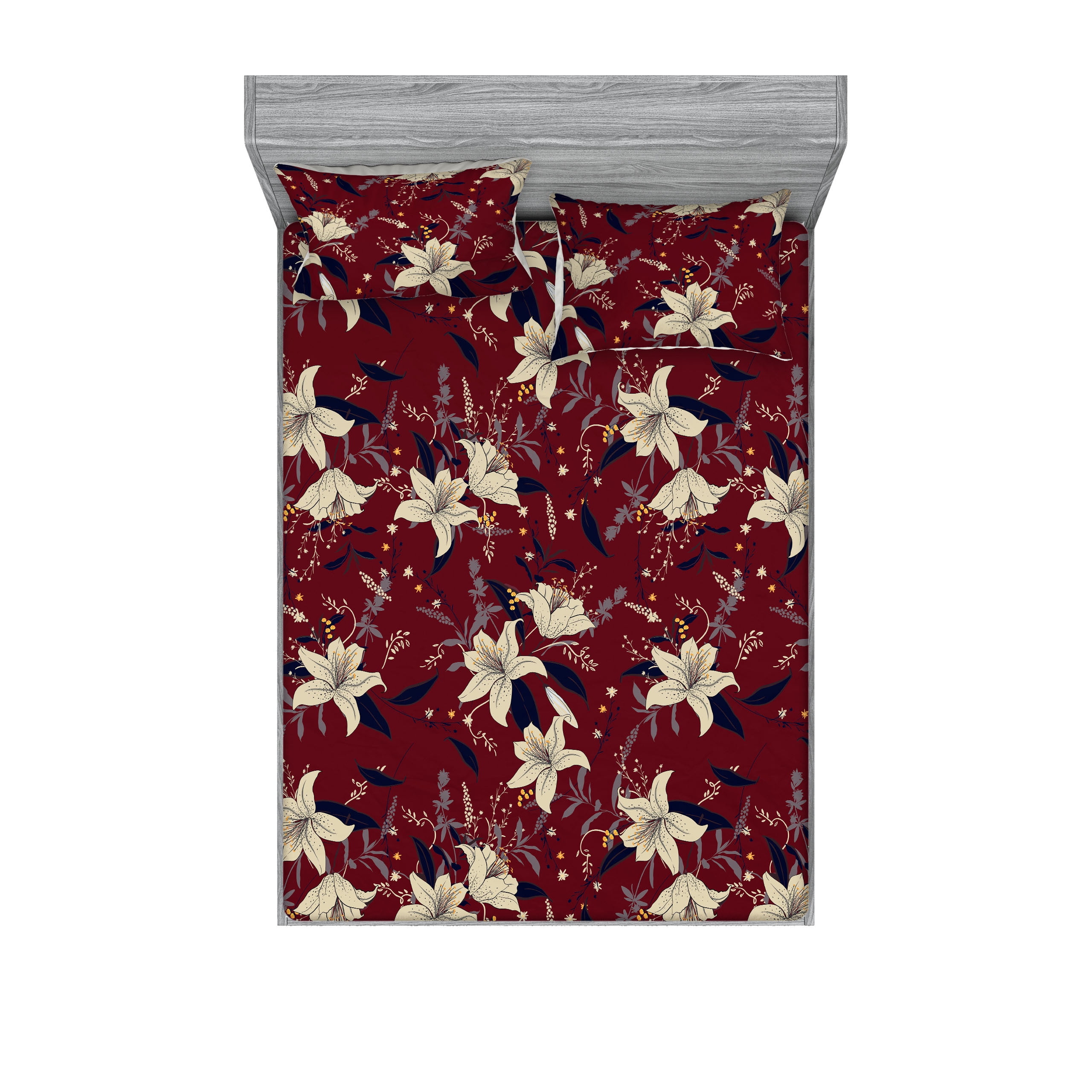 Nature Themed Fitted Sheet & Pillow Sham Set, Floral Drawings in ...