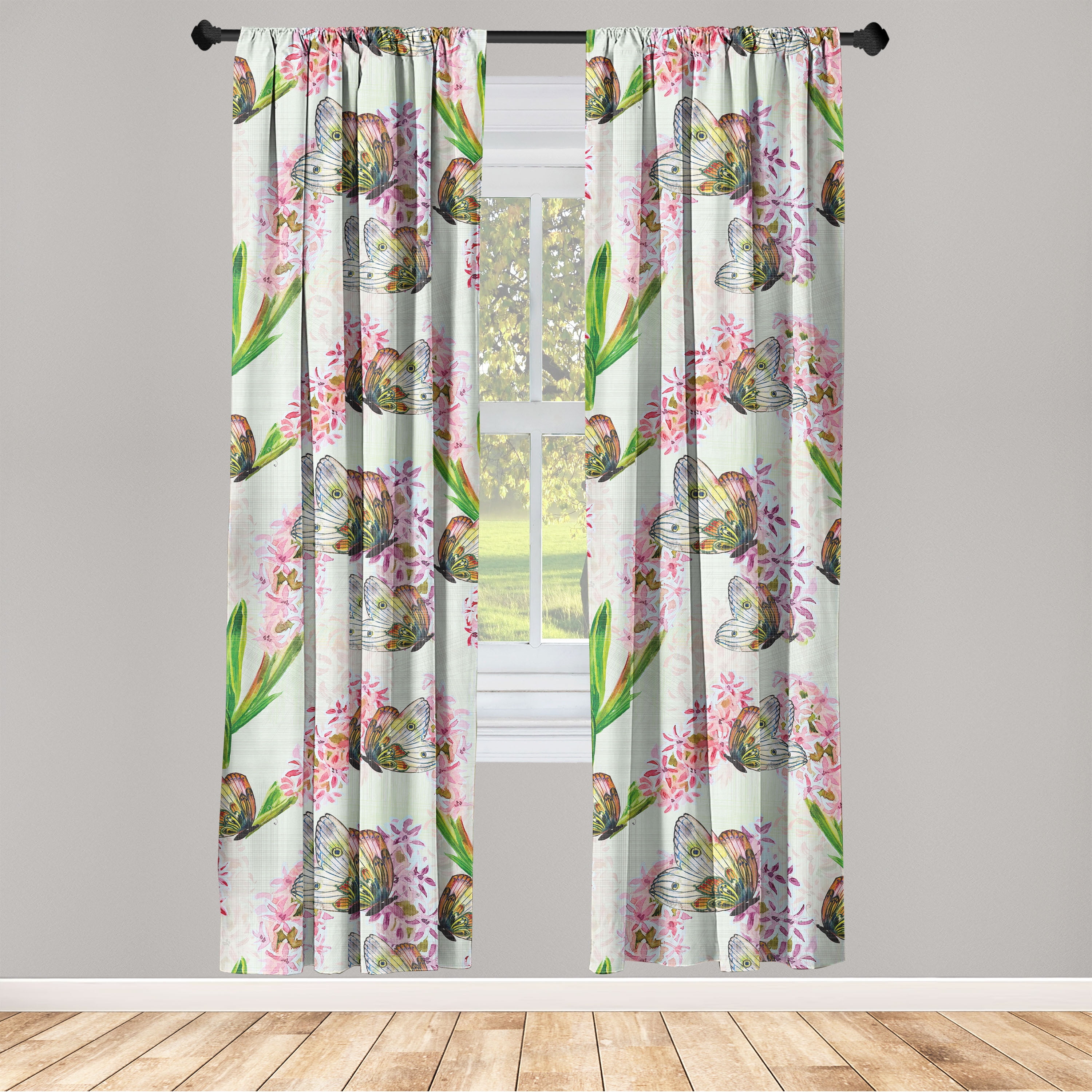 Nature Themed Window Curtains, Colorful Design Butterfly Illustration ...