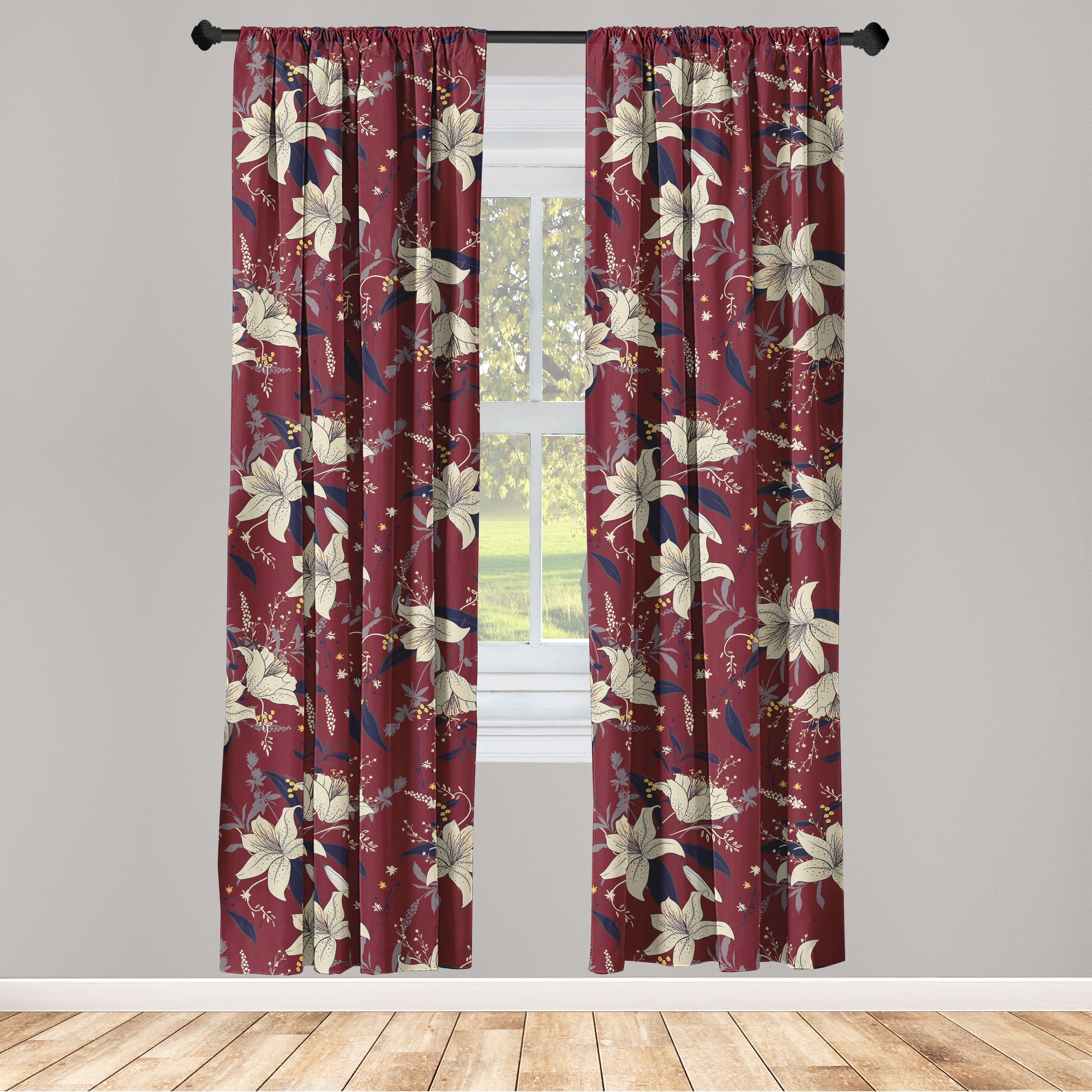 Nature Themed Window Curtains, Floral Drawings in Romantic Vibes with ...