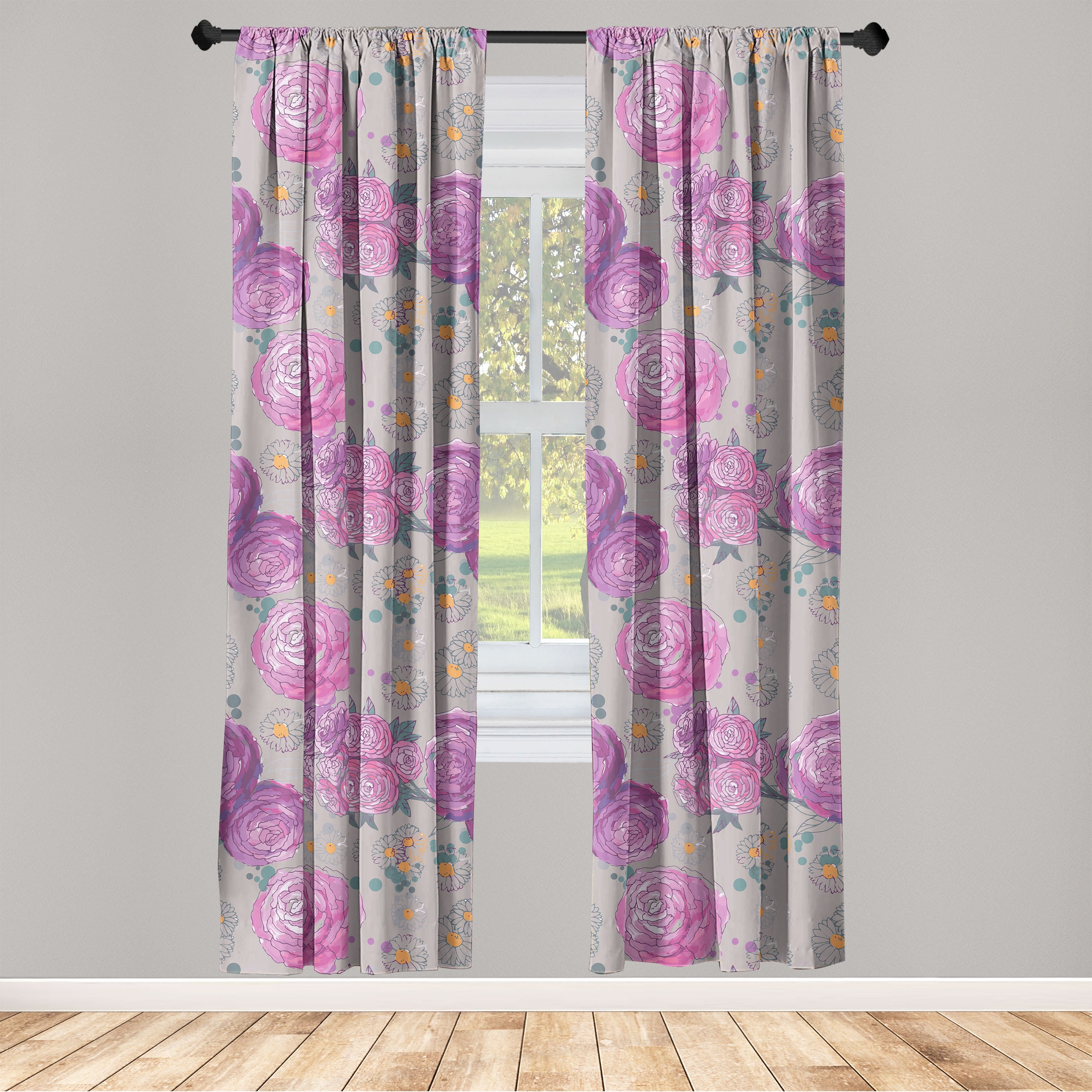 Nature Themed Window Curtains, Garden Scene Spring Boho Chamomile and ...