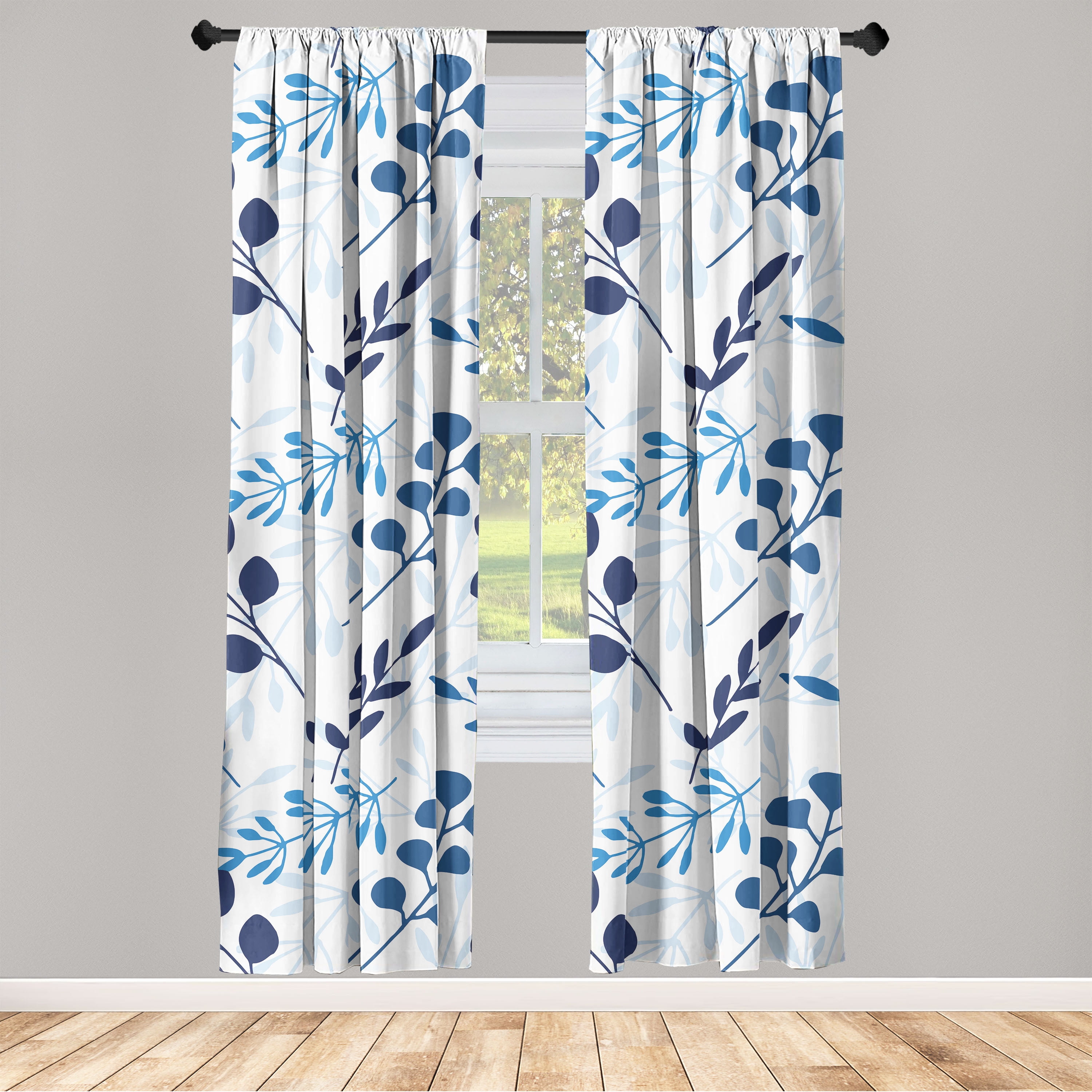 Nature Themed Window Curtains, Modern Minimalist Leaves Silhouette ...