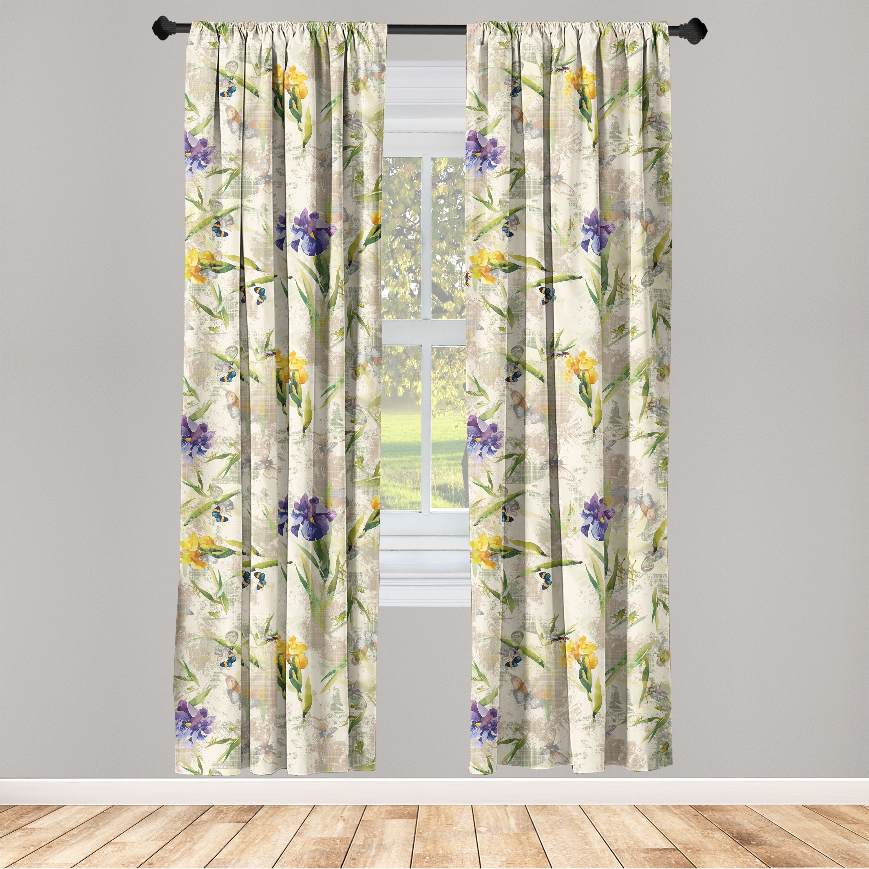 Nature Themed Window Curtains, Spring Silhouettes of Butterfly and Bees ...
