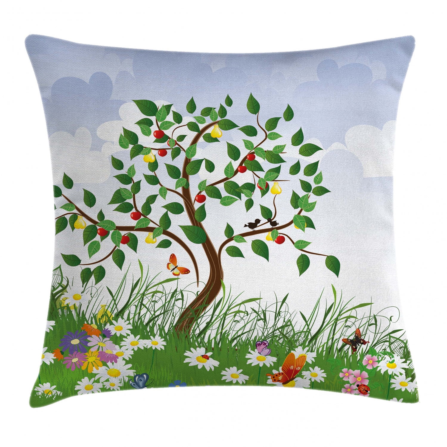 Nature Throw Pillow Cushion Cover, Cartoon Landscape Forest Garden ...