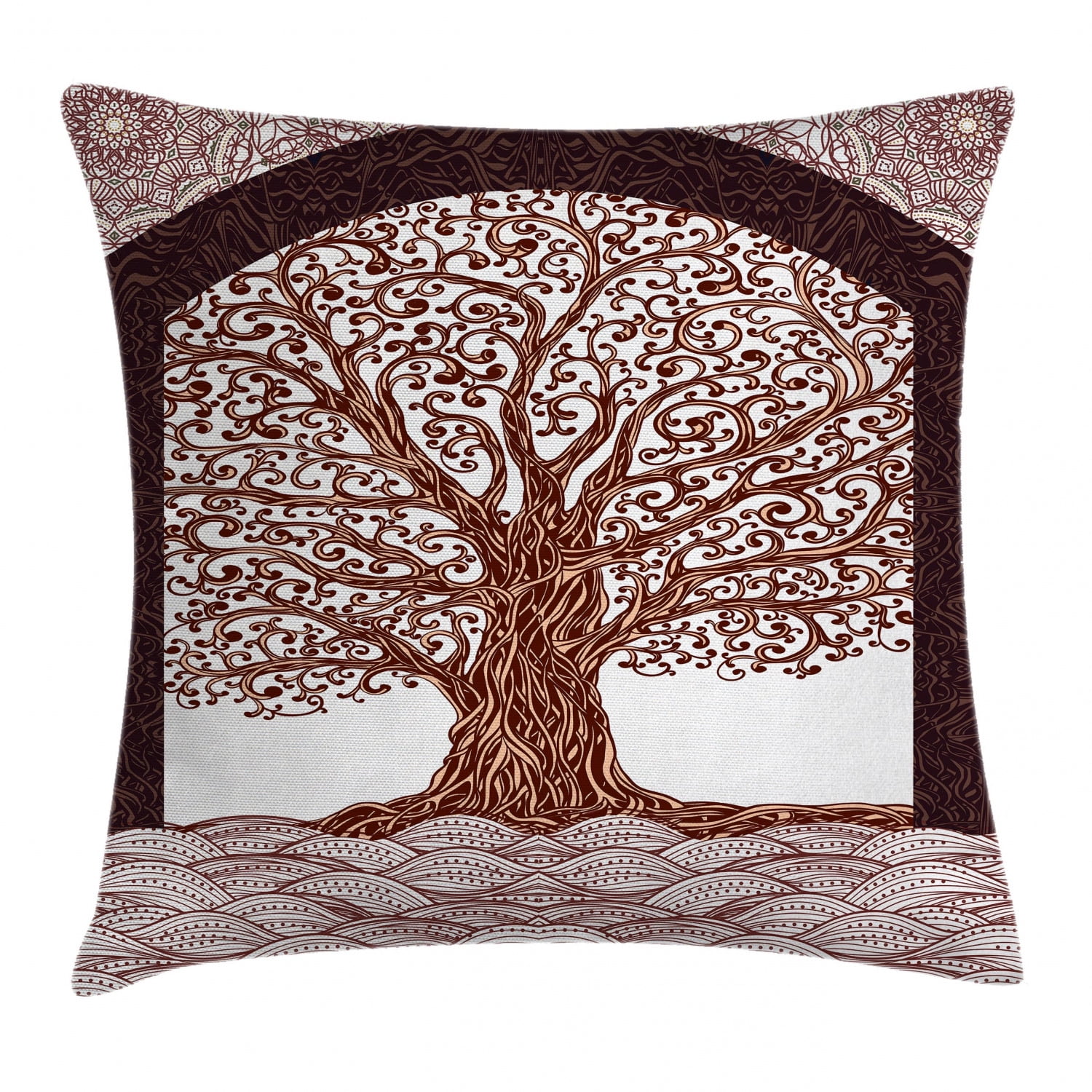 Nature Throw Pillow Cushion Cover, Hand Drawn Tree Branch Roots with ...