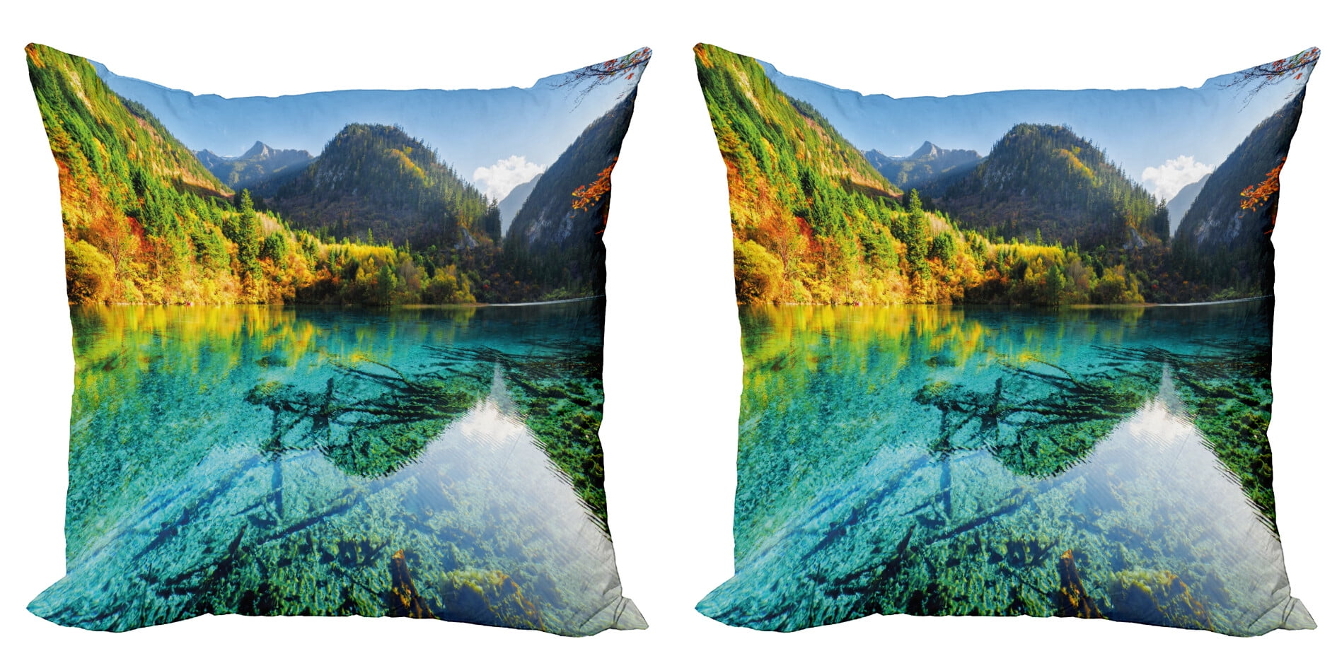 Ambesonne Nature Throw Pillow Cover 2 Pack, Idyllic Mountain Creek, 20 ...