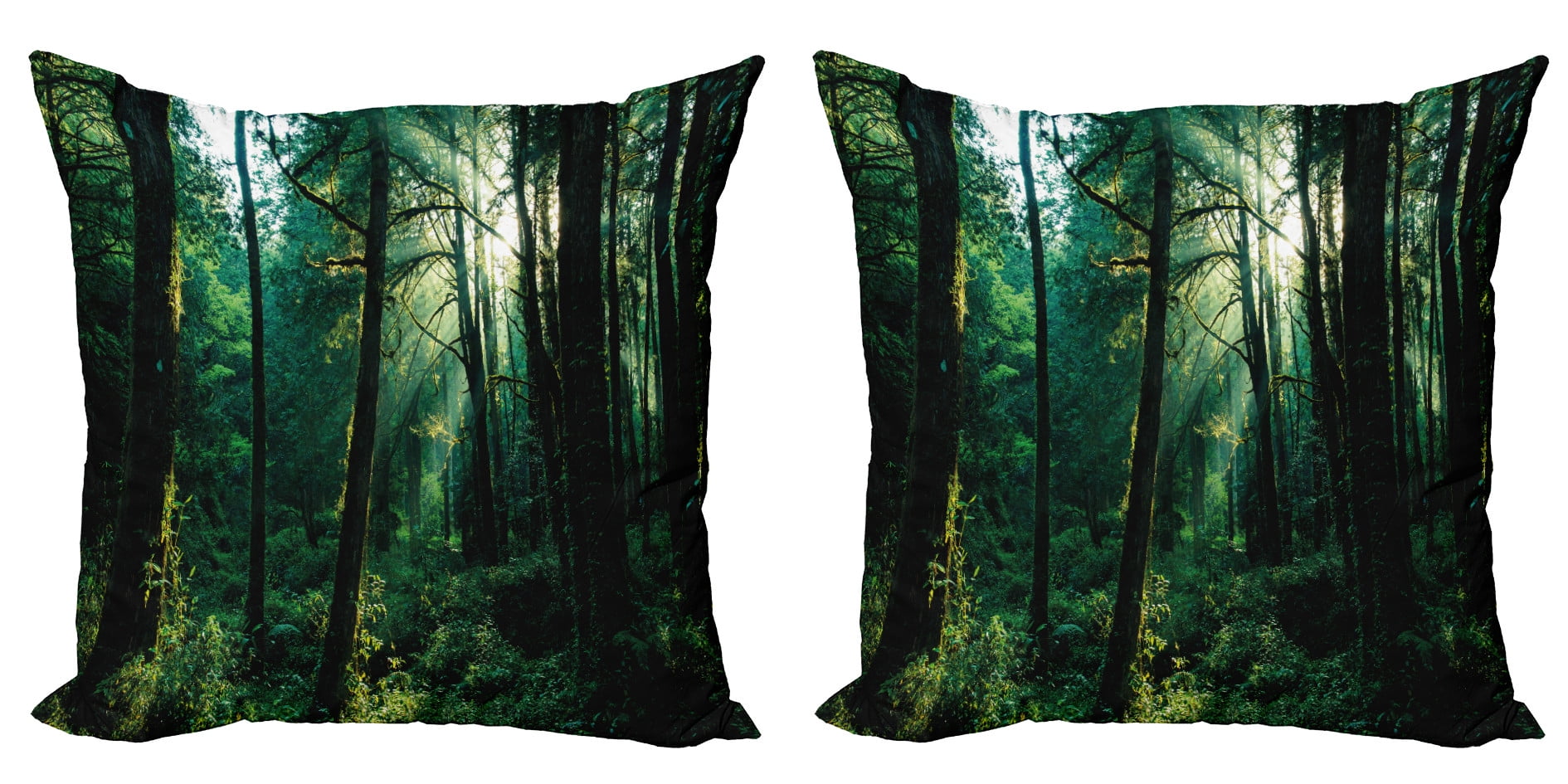 Ambesonne Nature Throw Pillow Cover 2 Pack, Sunset in Woods Trees, 18 ...