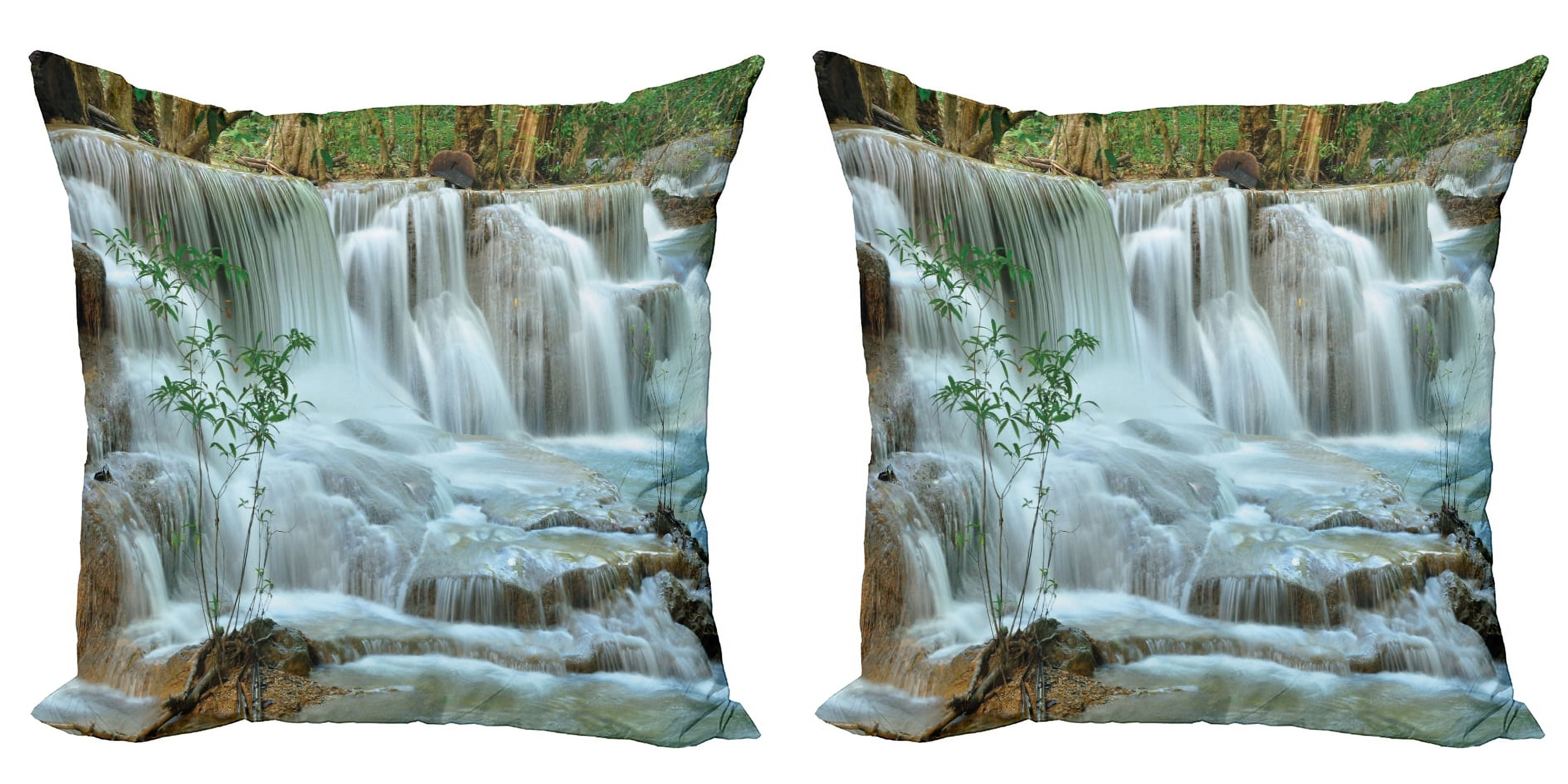 Ambesonne Nature Throw Pillow Cover 2 Pack, Waterfall Jungle Stream ...