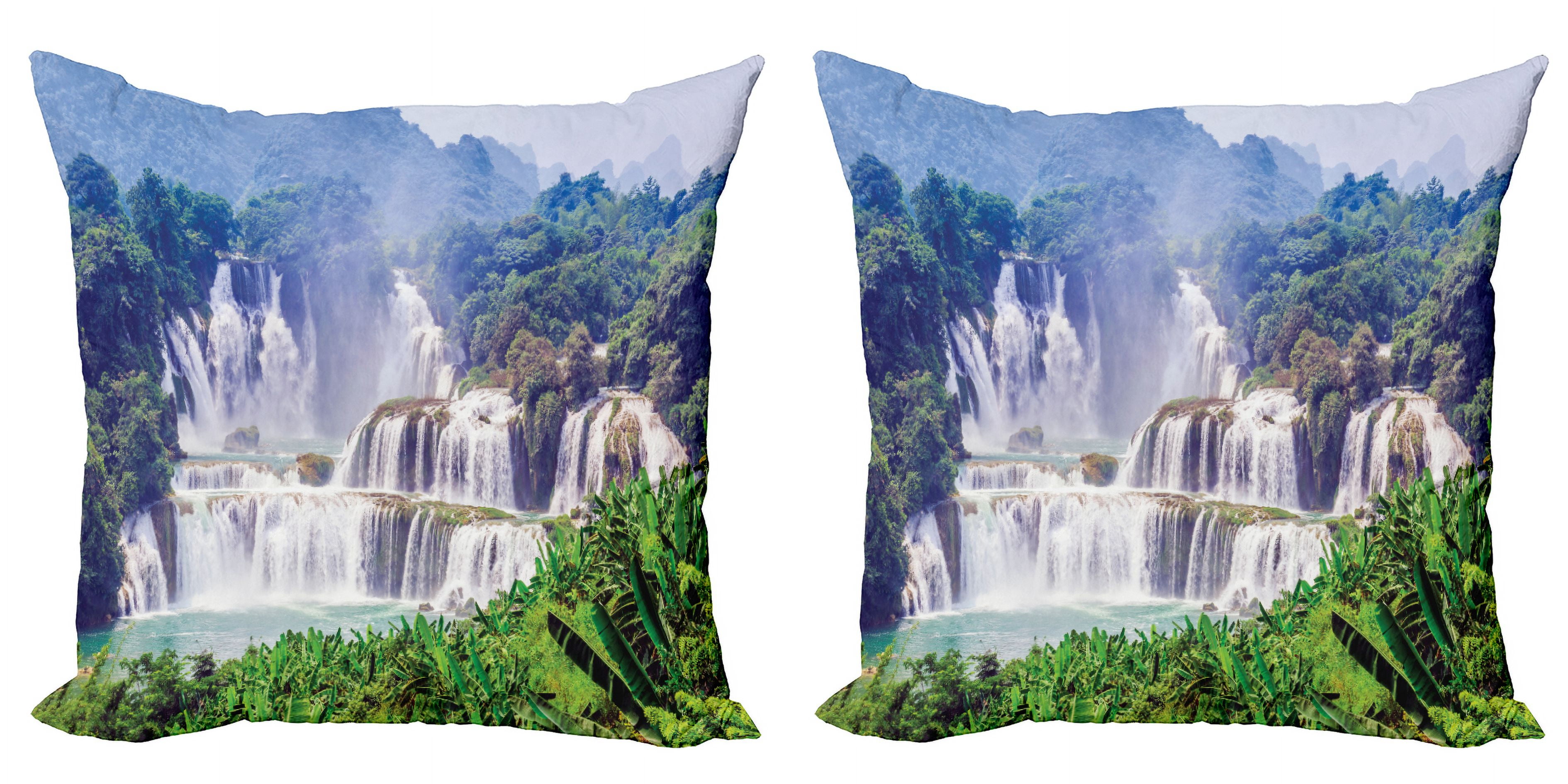 Ambesonne Exotic Throw Pillow Cover 2 Pack, Waterfall Tropical Plant ...
