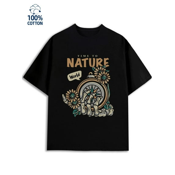 Nature Time Tee men funny humor 180G 100% Cotton black y2k vintage ...