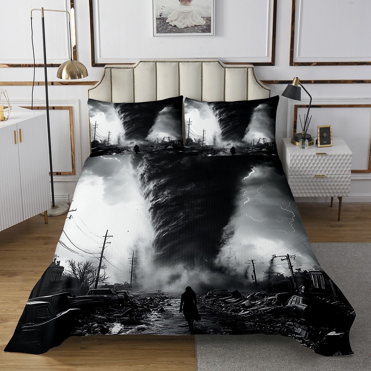 Nature Tornado Quilt Set Village Pattern Bedspread Set 2 Pieces Tornado ...