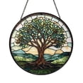 Nature Tree Silhouette Stained Glass Window Hanging, Round Decorative ...