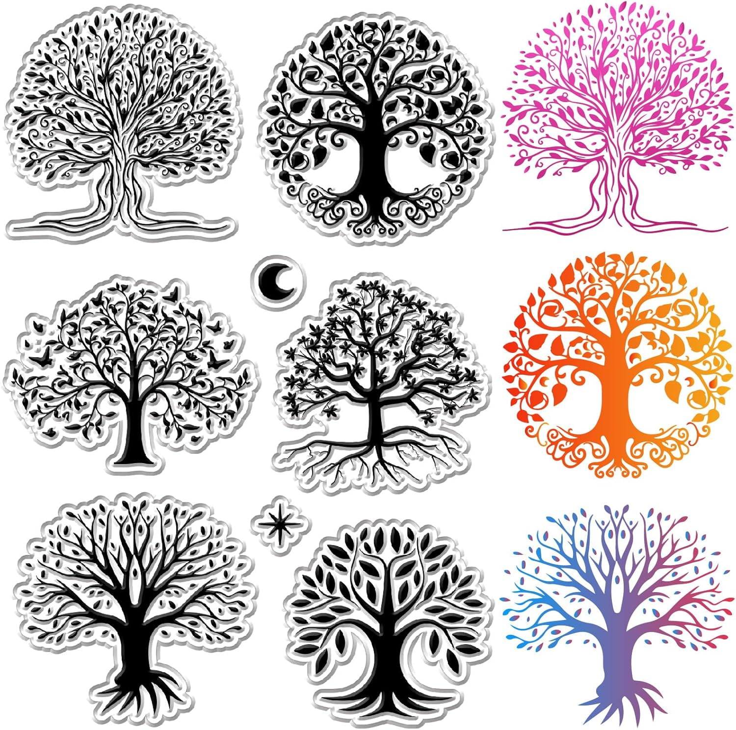 Nature Tree Wood Clear Rubber Stamps Forest Moon Star Vintage Reusable ...