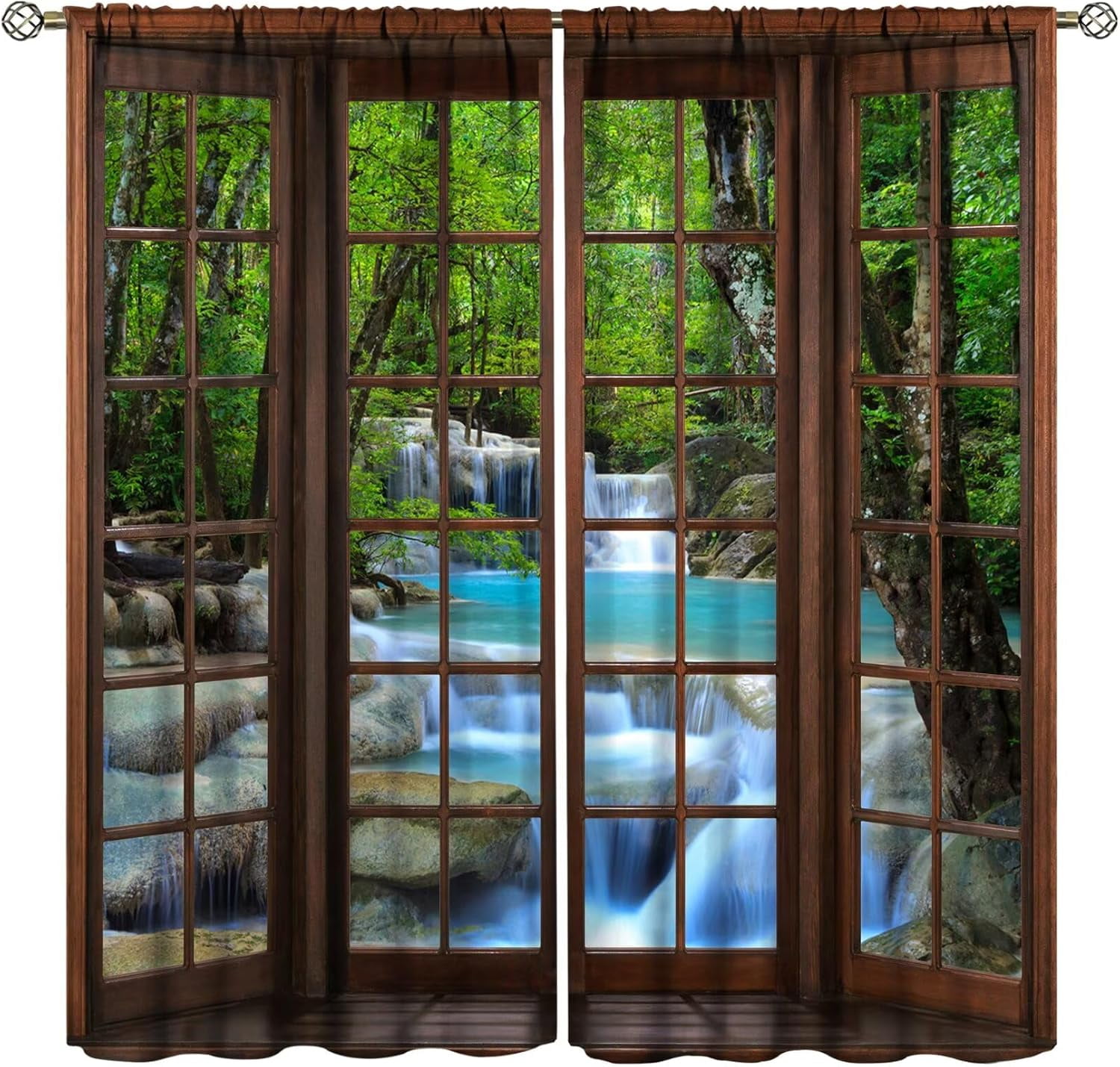 Nature Tropical Landscape Curtains Jungle Rainforest Waterfall Green ...