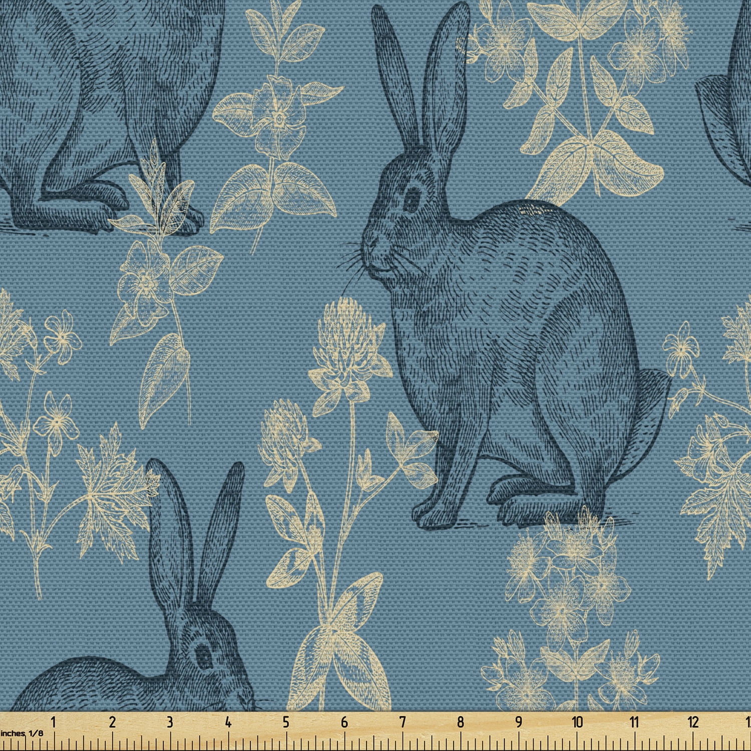 Ambesonne Nature Fabric by the Yard Upholstery, Rabbits and Flowers ...