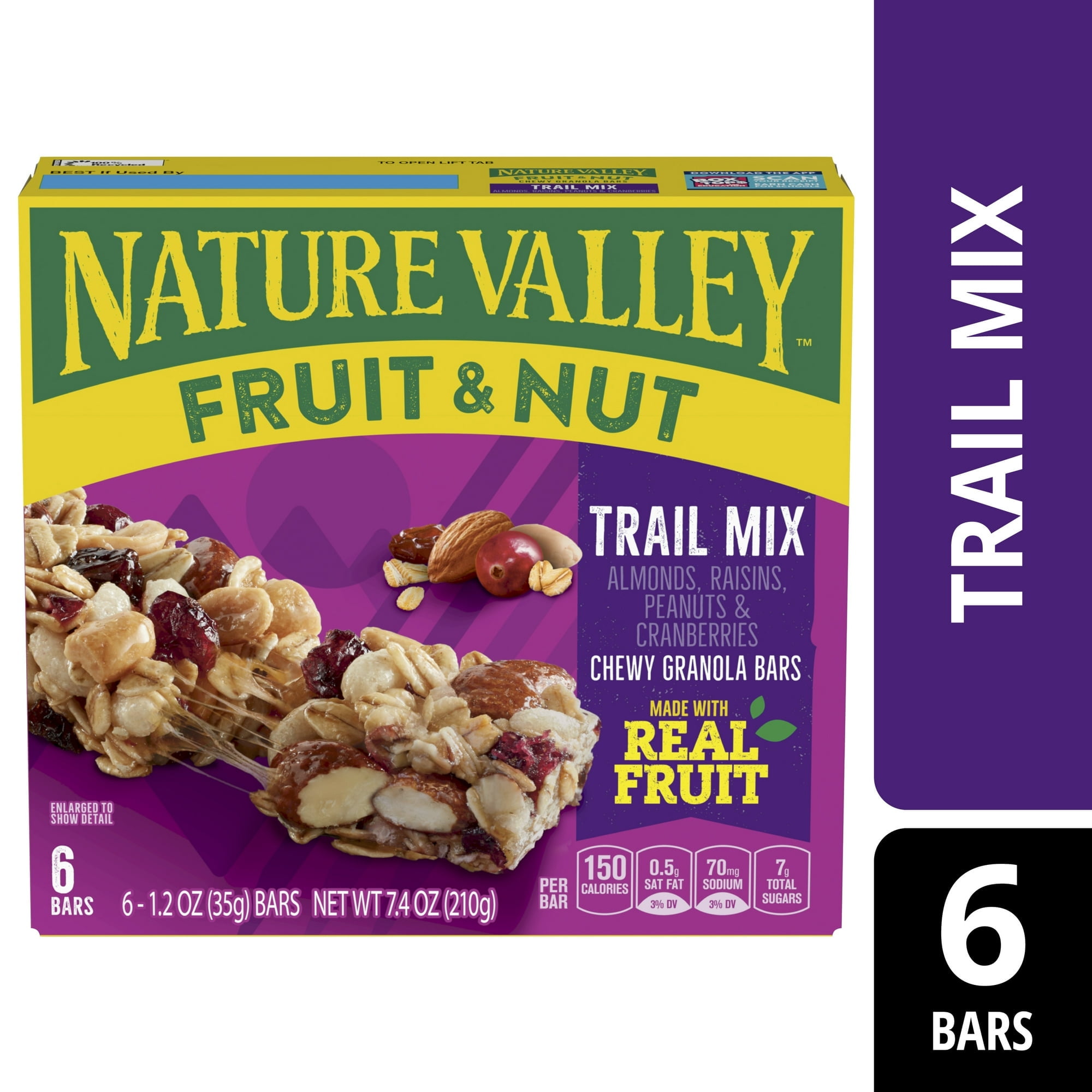 Nature Valley Chewy Fruit and Nut Granola Bars, Trail Mix, 6 Bars, 7.4 OZ pack of 2 - Walmart.com