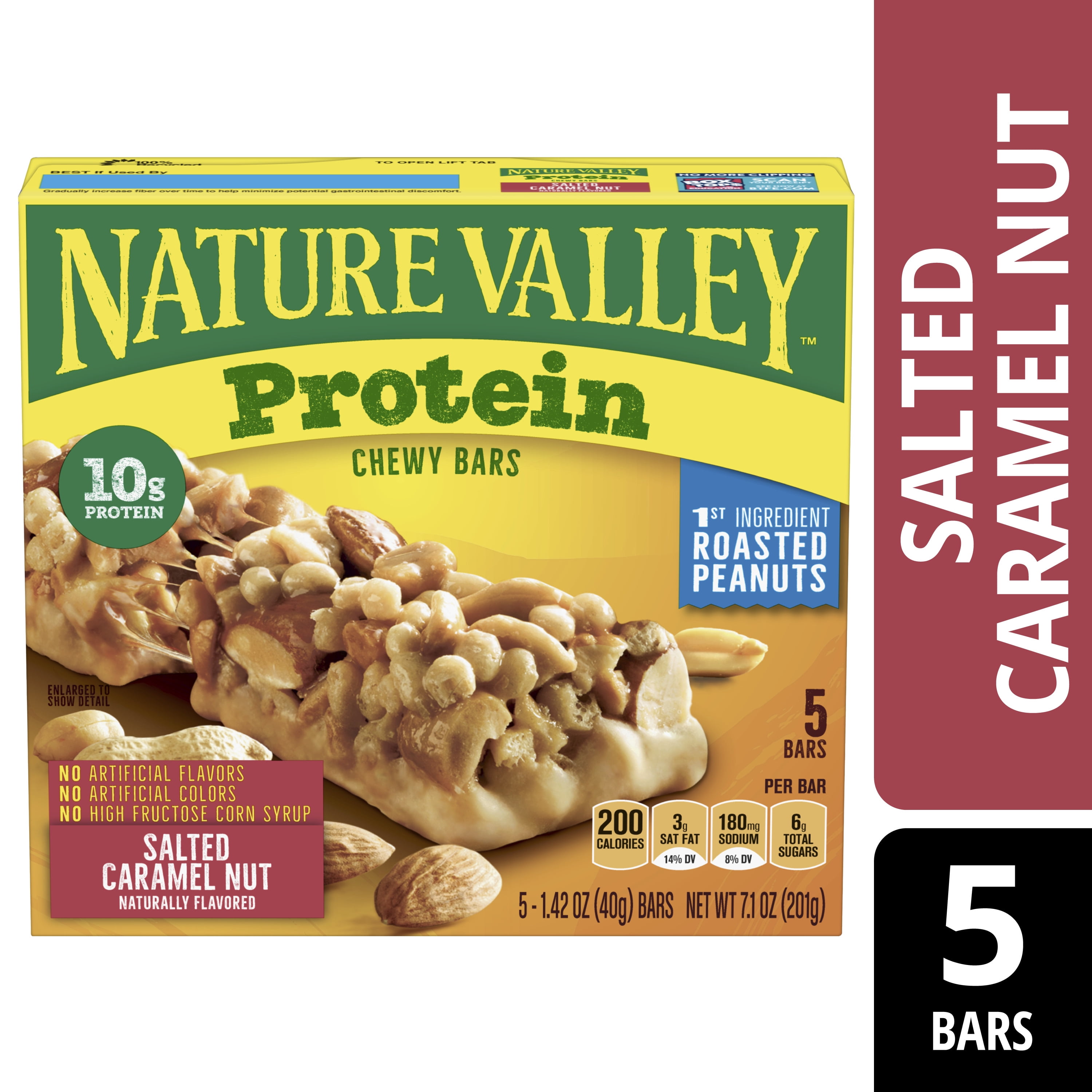 Nature Valley Chewy Protein Granola Bars, Salted Caramel Nut, 5 Bars, 7 ...
