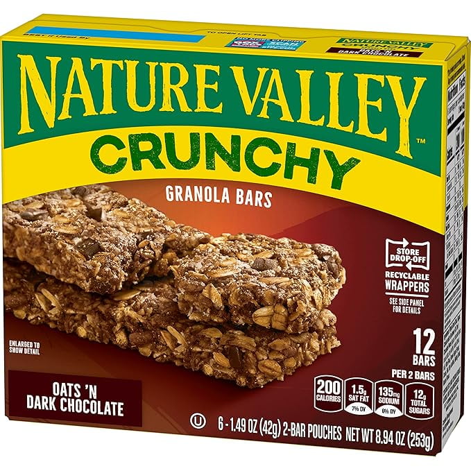 Nature Valley Crunchy Granola Bars, Oats 'n Dark Chocolate, 12 Bars, 8.94 OZ (6 Pouches) ( pack ...