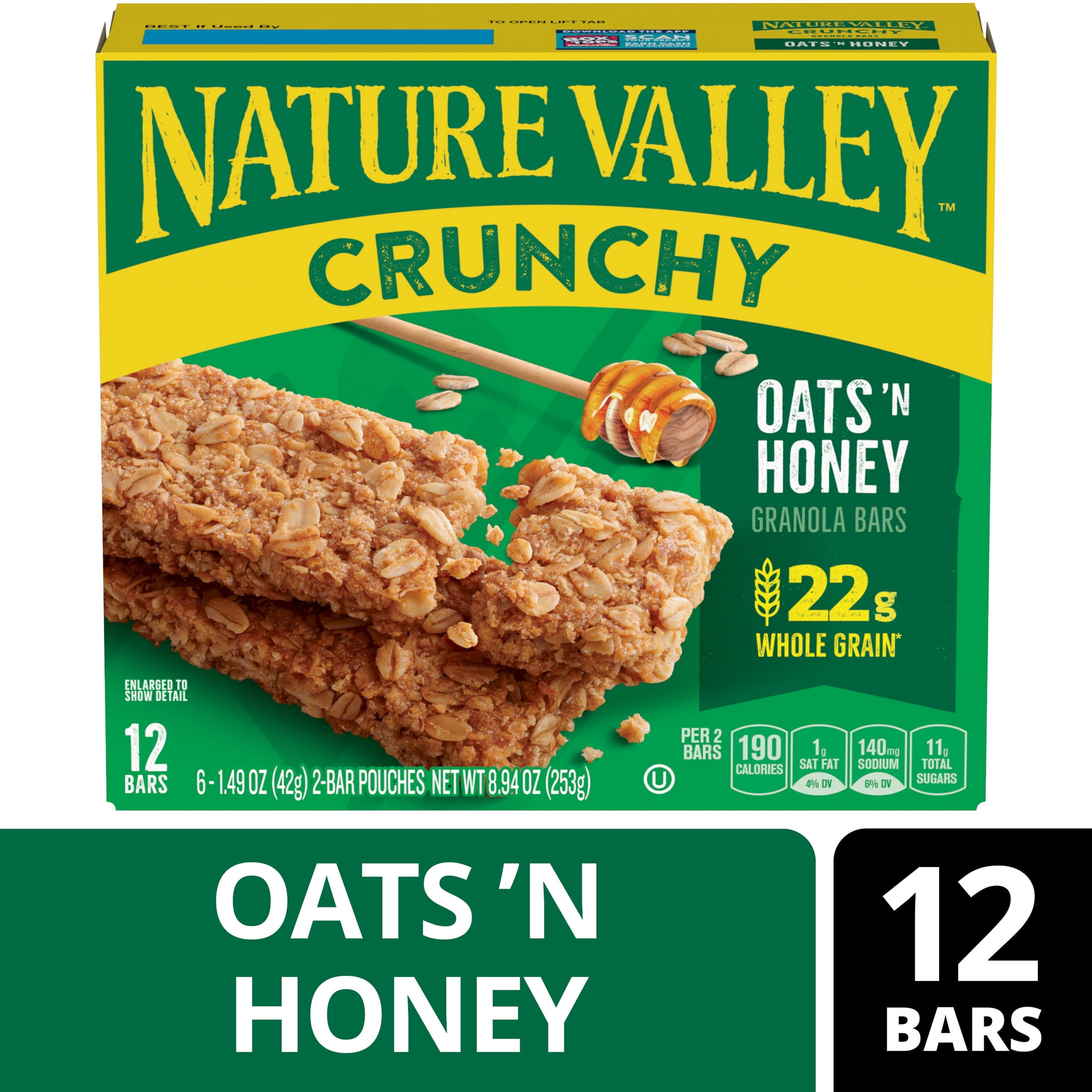 Nature Valley Oats 'n Honey Crunchy Granola Bars, 12 Bars, 8.94 OZ, 100 ...