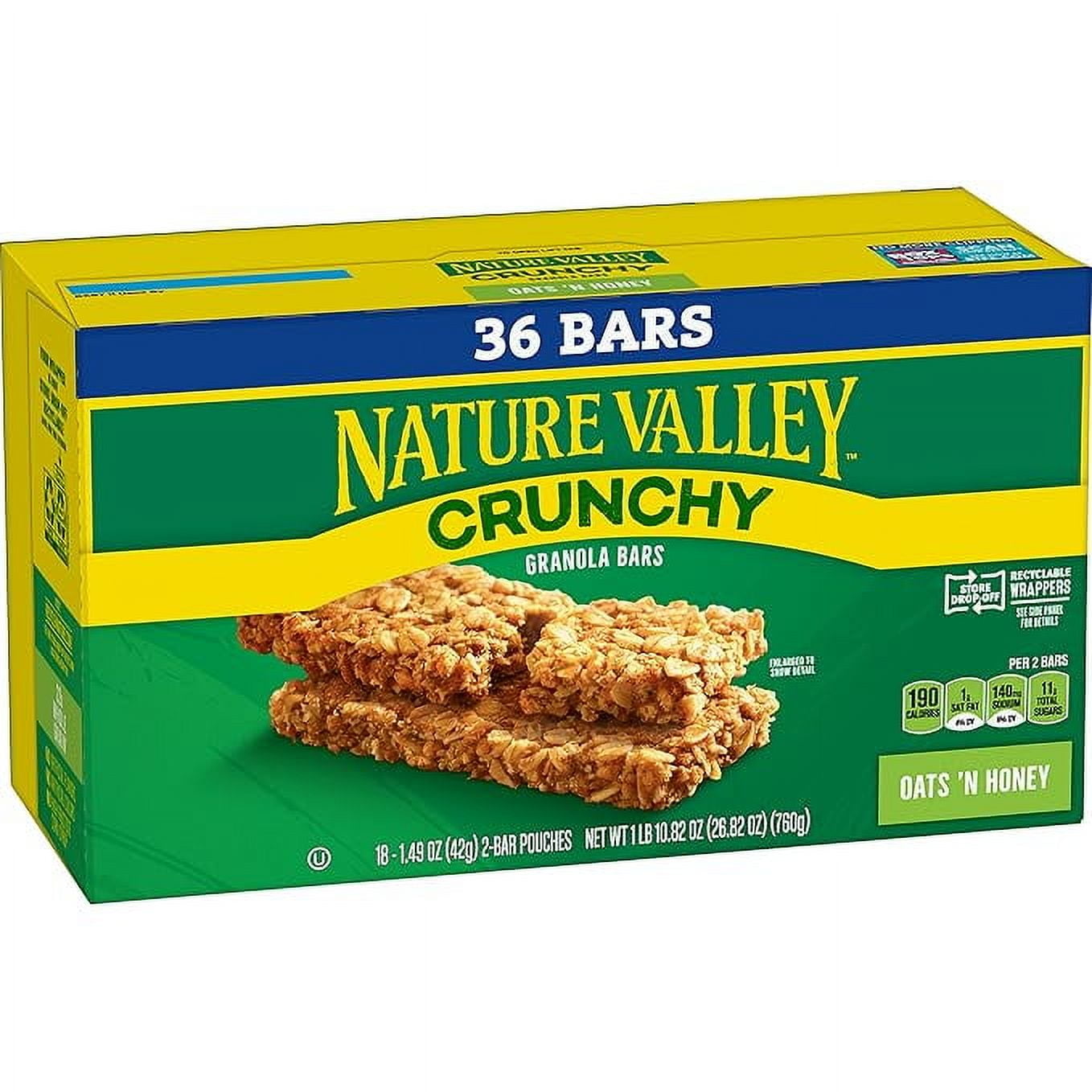 Nature Valley Crunchy Granola Bars, Oats 'n Honey, 36 Bars, 26.82 OZ (18 Pouches) ( pack of 2 ...