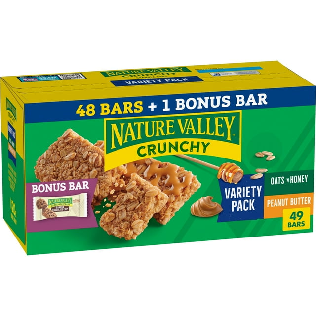 Nature Valley Crunchy Granola Bars Variety Pack, 48 Bars, Bonus Breakfast Bar, 37.53 oz ...