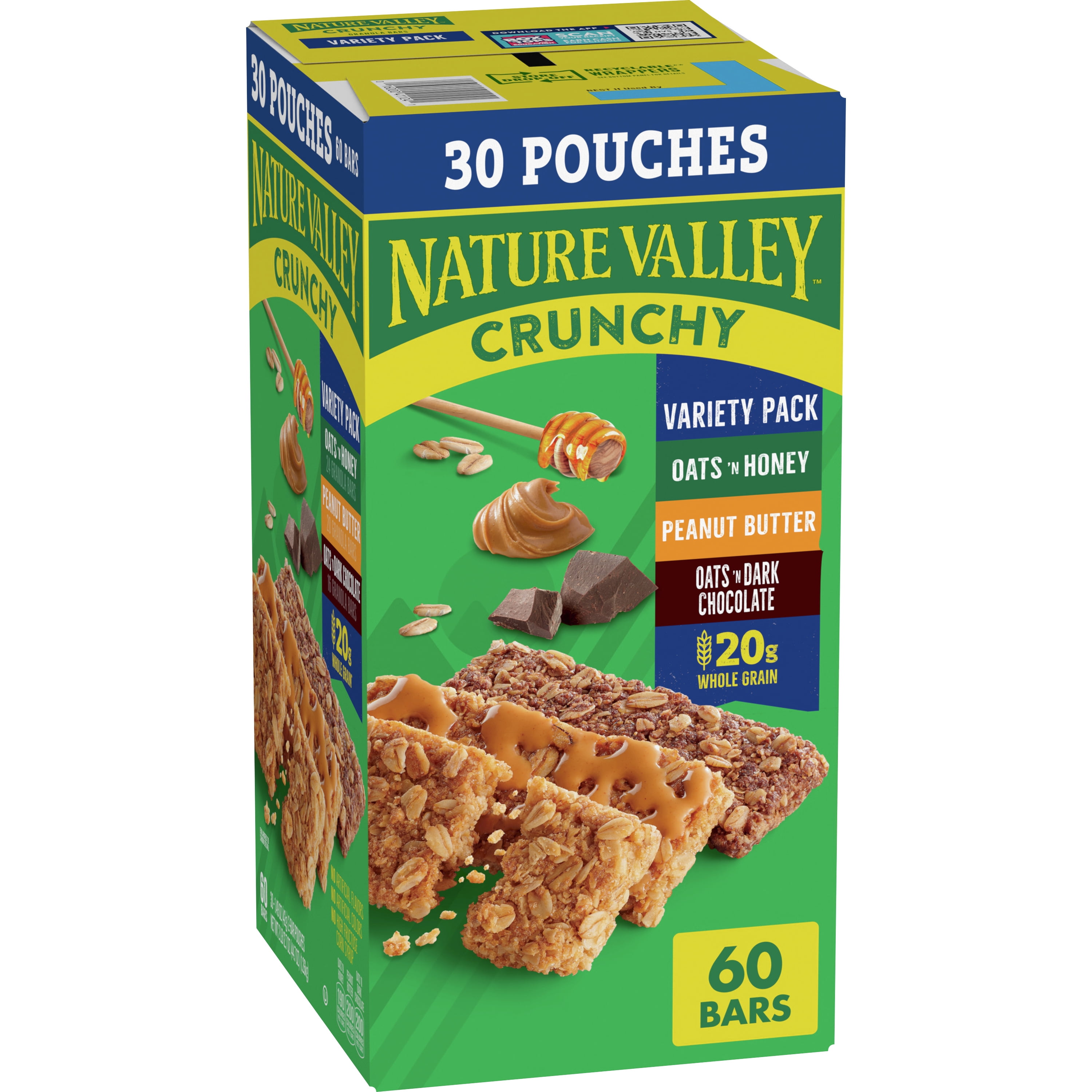 Nature Valley Crunchy Granola Bars, Dark Chocolate, Nuts, Sweet Variety Pack, 60 Bars, 44.7 OZ ...