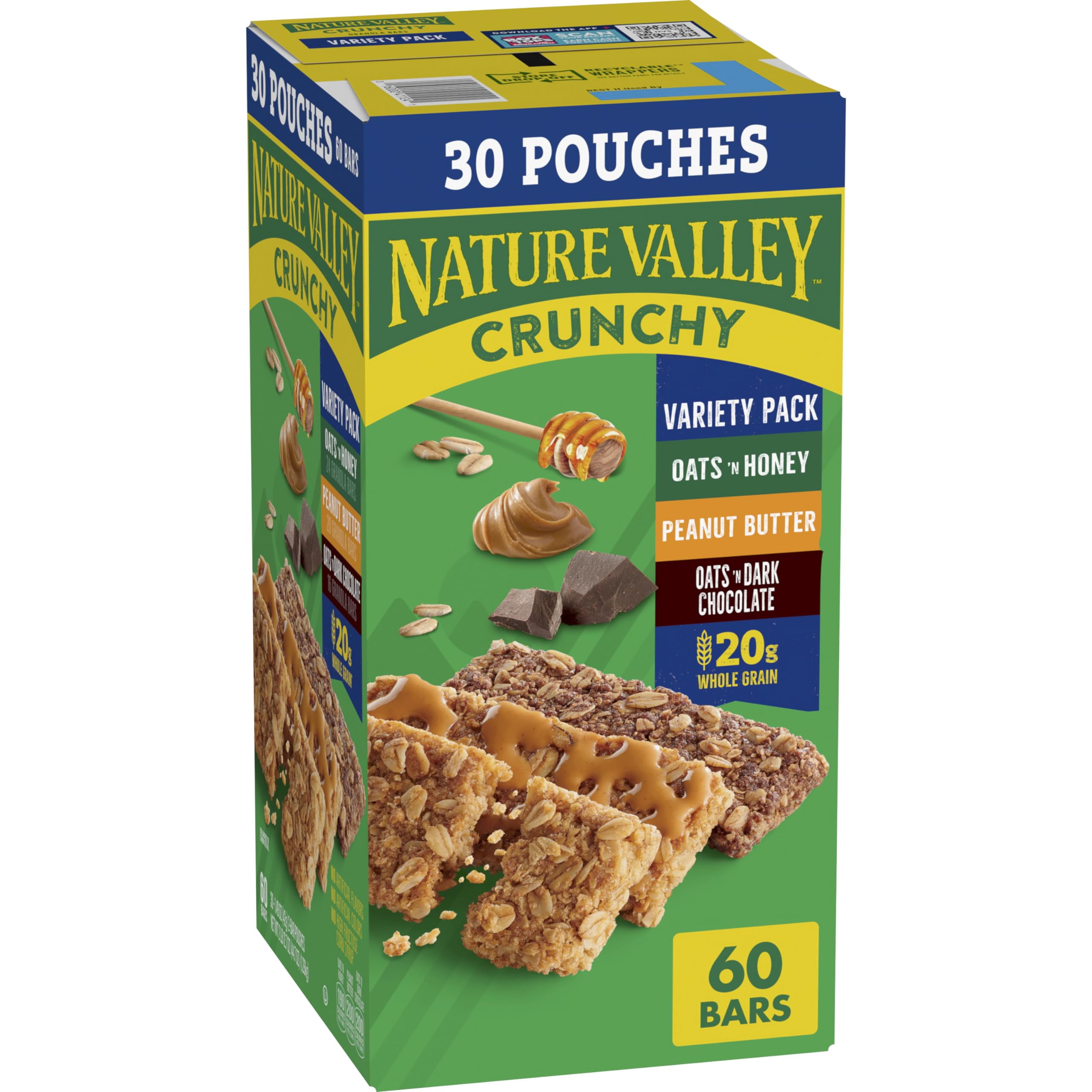 Nature Valley Crunchy Granola TSF6 Bars, Value Pack, 60 Bars, 44.7 OZ ...