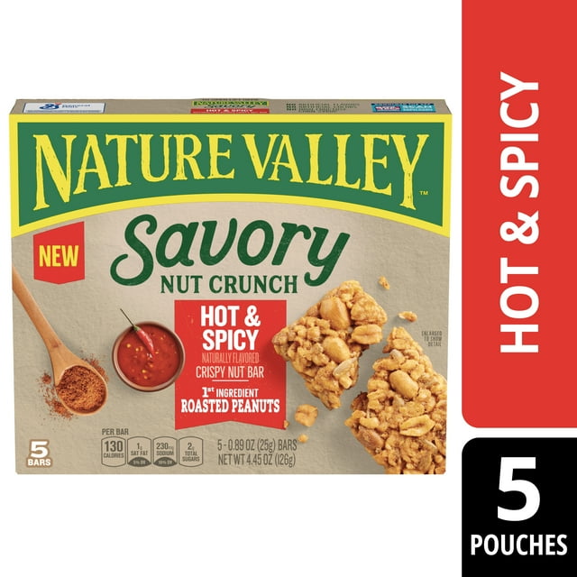 Nature Valley Savory Nut Crunch Bars, Hot and Spicy Crispy Nut Bar, 5 ...