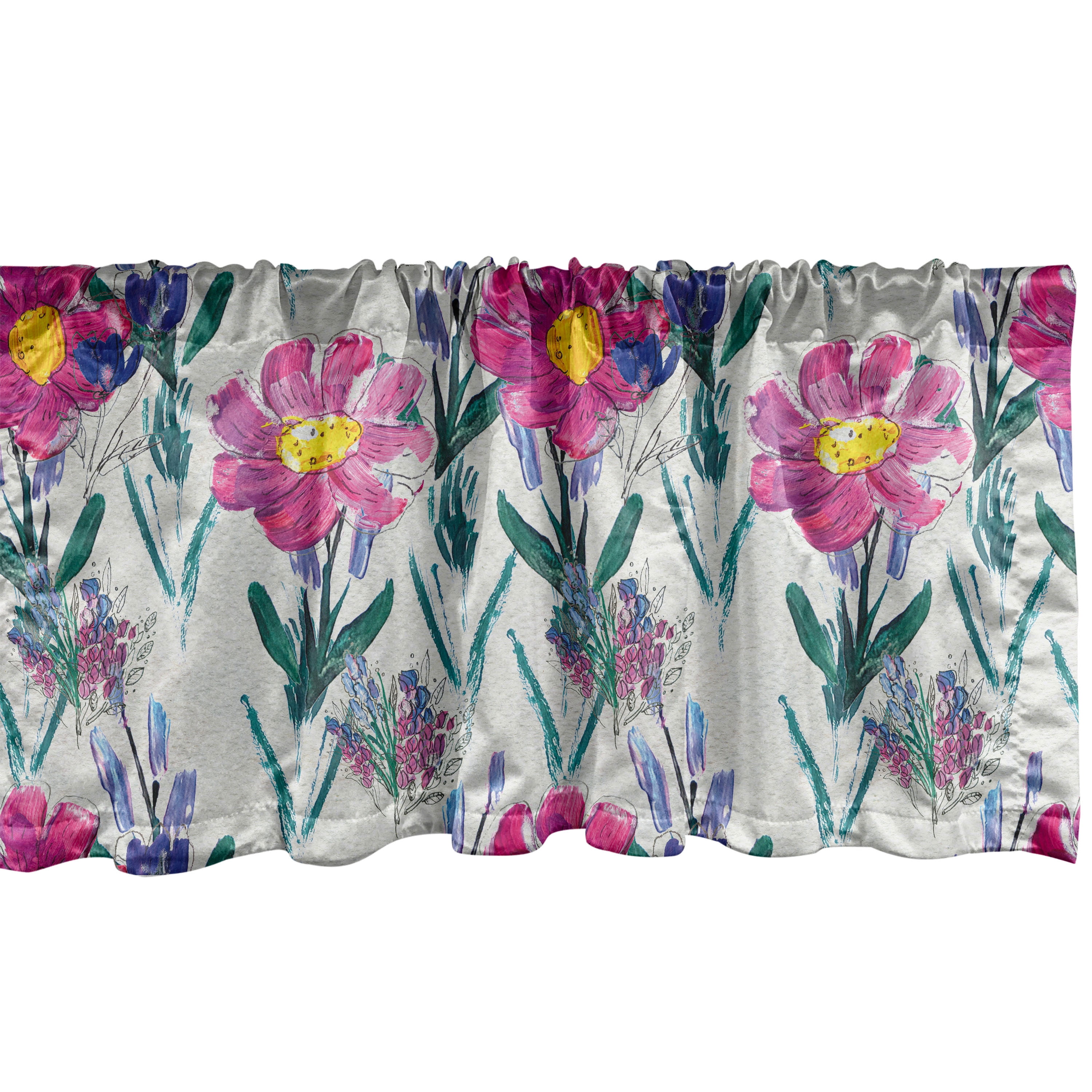 Nature Vibes Window Valance, Leaves with Delicate Rose Drawing and ...