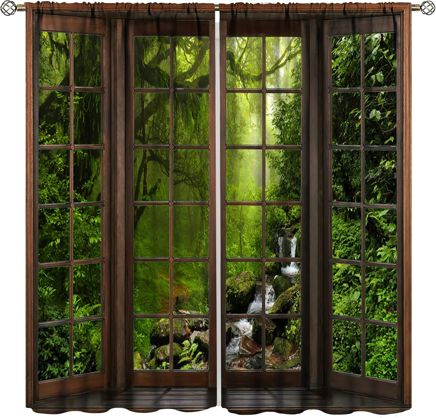Nature View Curtains, Window Outside Beautiful Forest River Pattern ...
