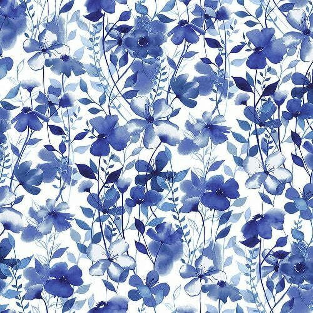 Nature Walk Indigo Large Wildflower Floral White Cotton Fabric by ...