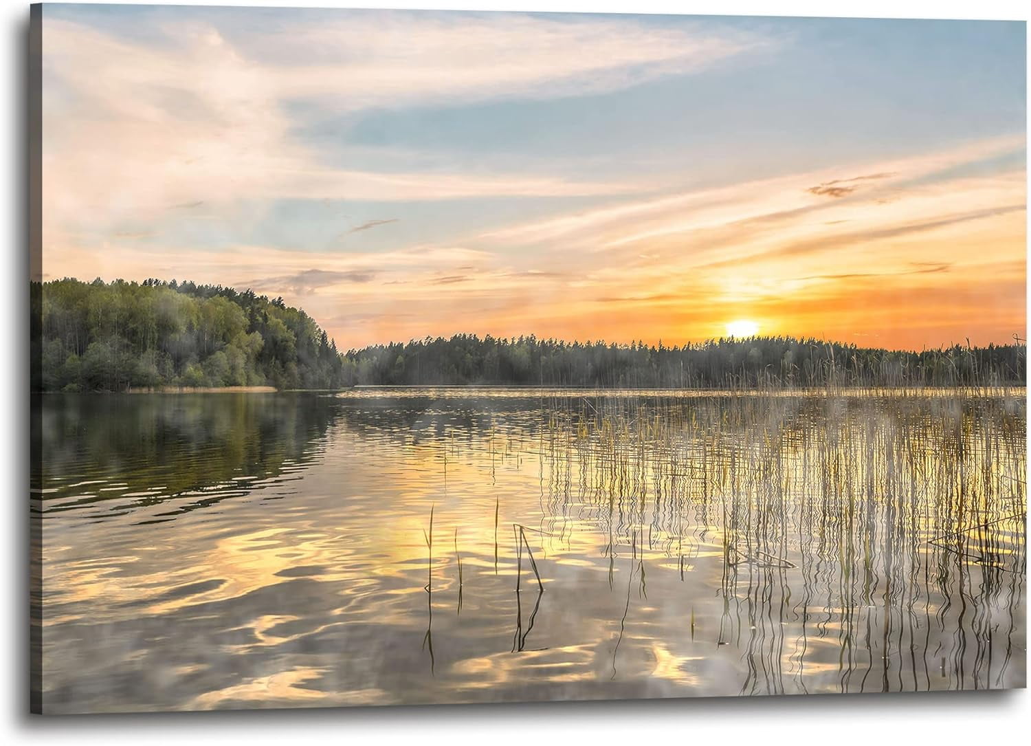 Nature Wall Art Canvas Picture: Lake Scene Forest Tree Artwork Decor ...
