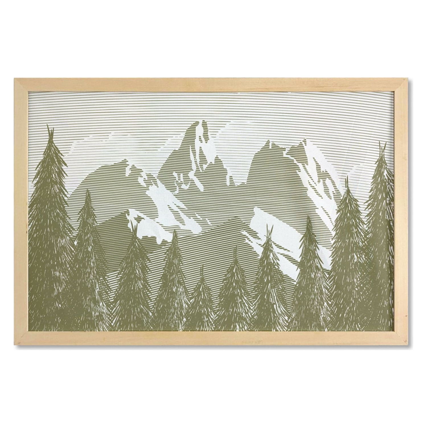 Nature Wall Art with Frame, Woodcut Style Landscape Image with Trees ...