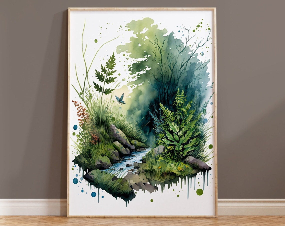 Nature Wall Art Print Green Landscape Original Artwork Boho ...