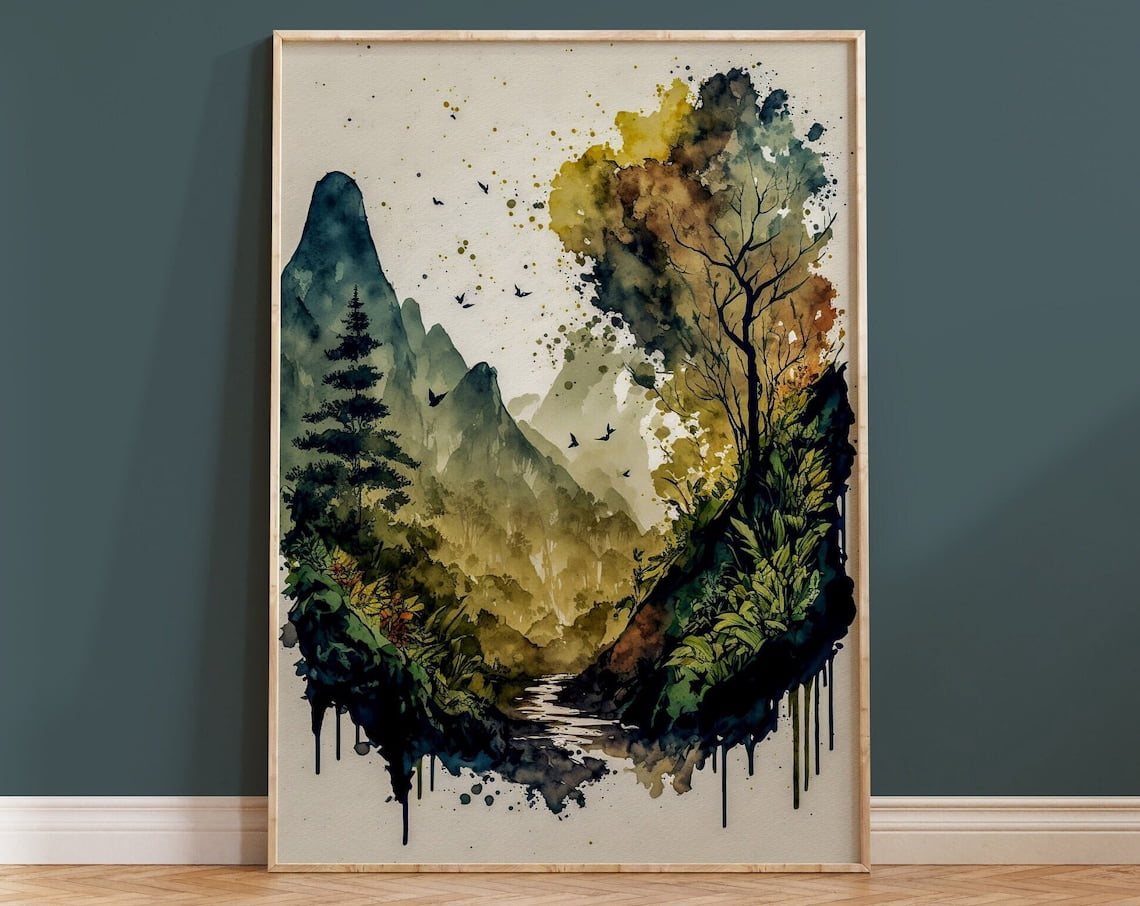 Nature Wall Art Print Mountain Trail Housewarming Gift Original Artwork ...