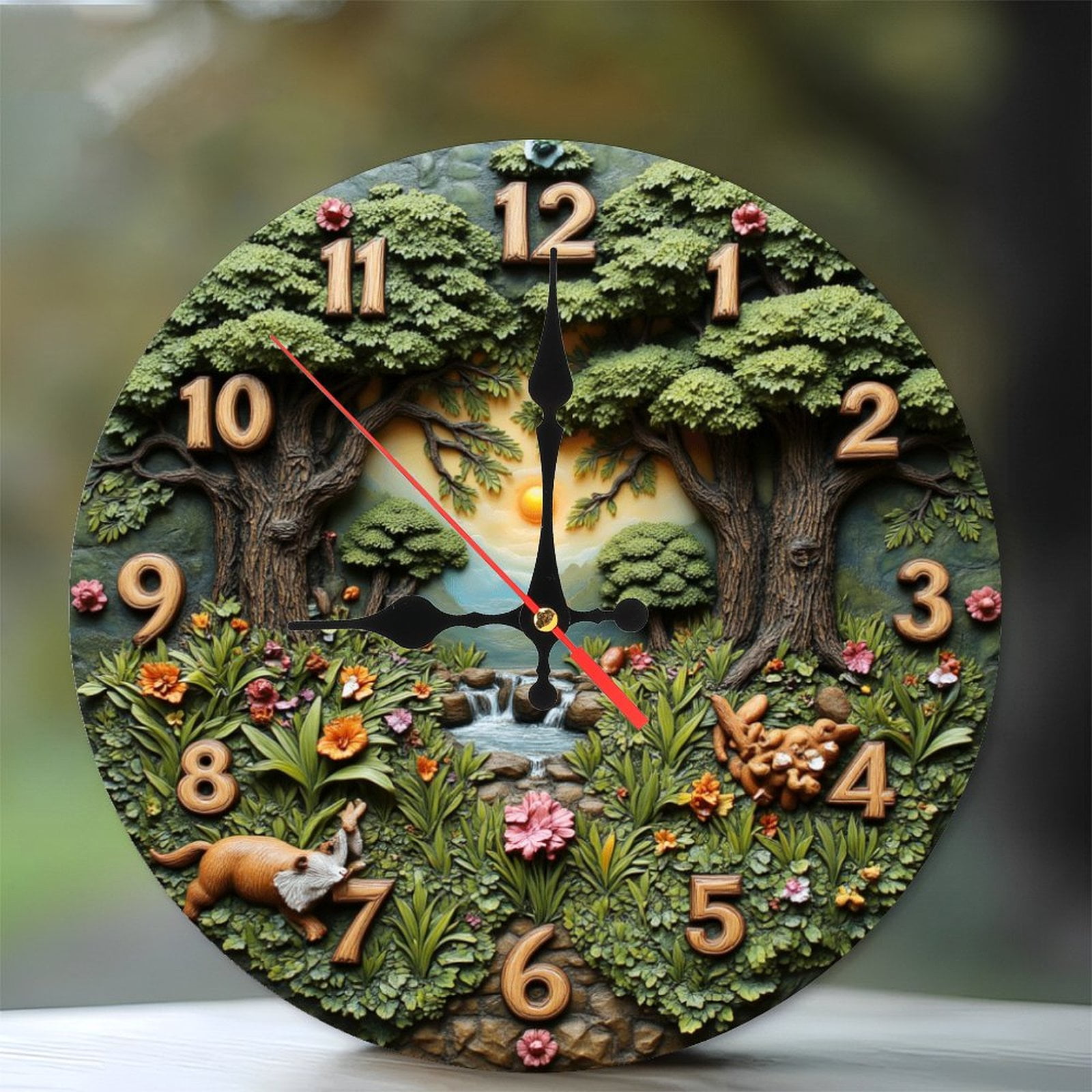 Nature Wall Clock 10-Inch Silent Wooden Wall Clock, Battery Operated ...