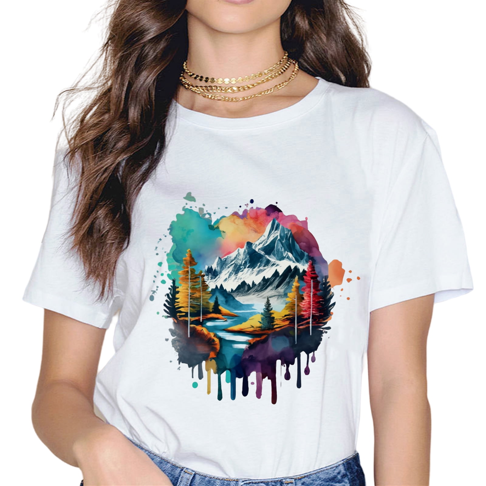Nature Watercolor Landscape Mountains T-Shirt - Walmart.com