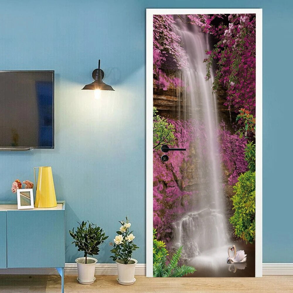 Nature Waterfall 3D Door Sticker Custom Size Self Adhesive Wallpaper On ...