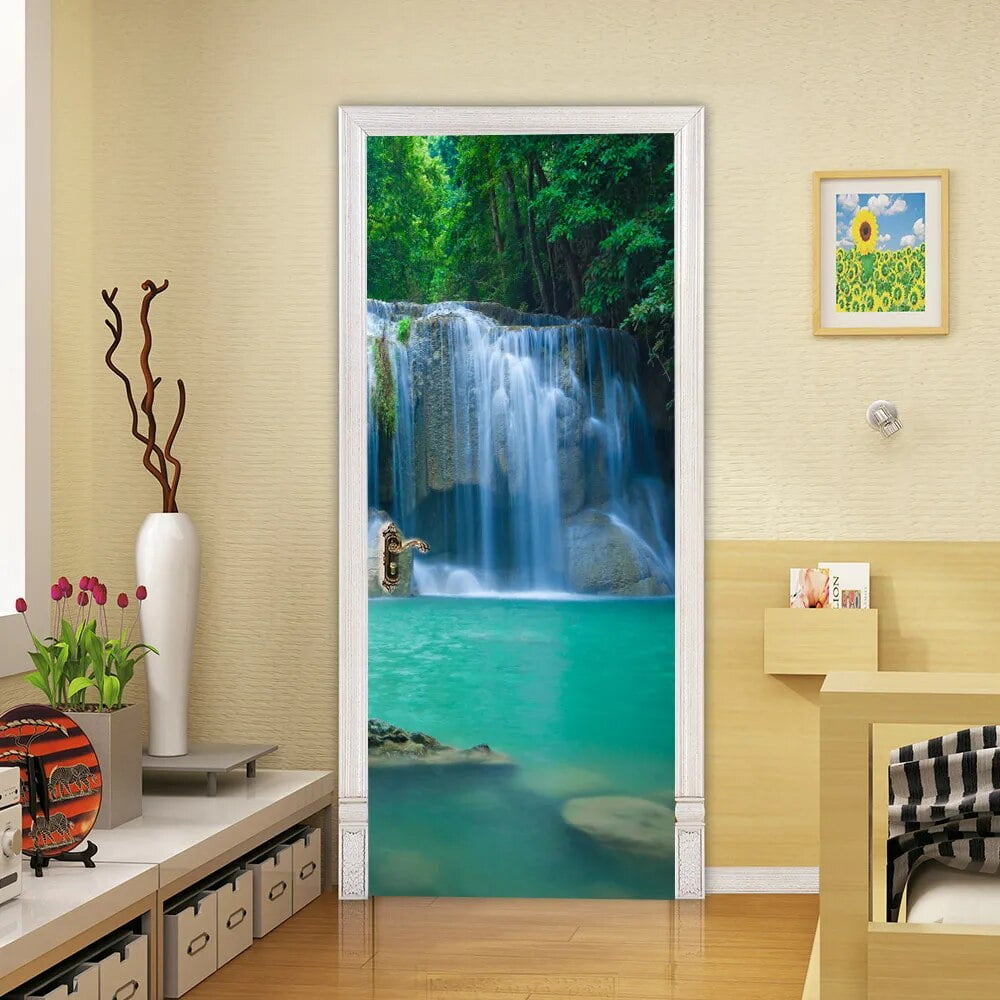 Nature Waterfall 3D Door Sticker Custom Size Self Adhesive Wallpaper On ...