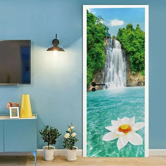Nature Waterfall 3D Door Sticker Custom Size Self Adhesive Wallpaper On ...