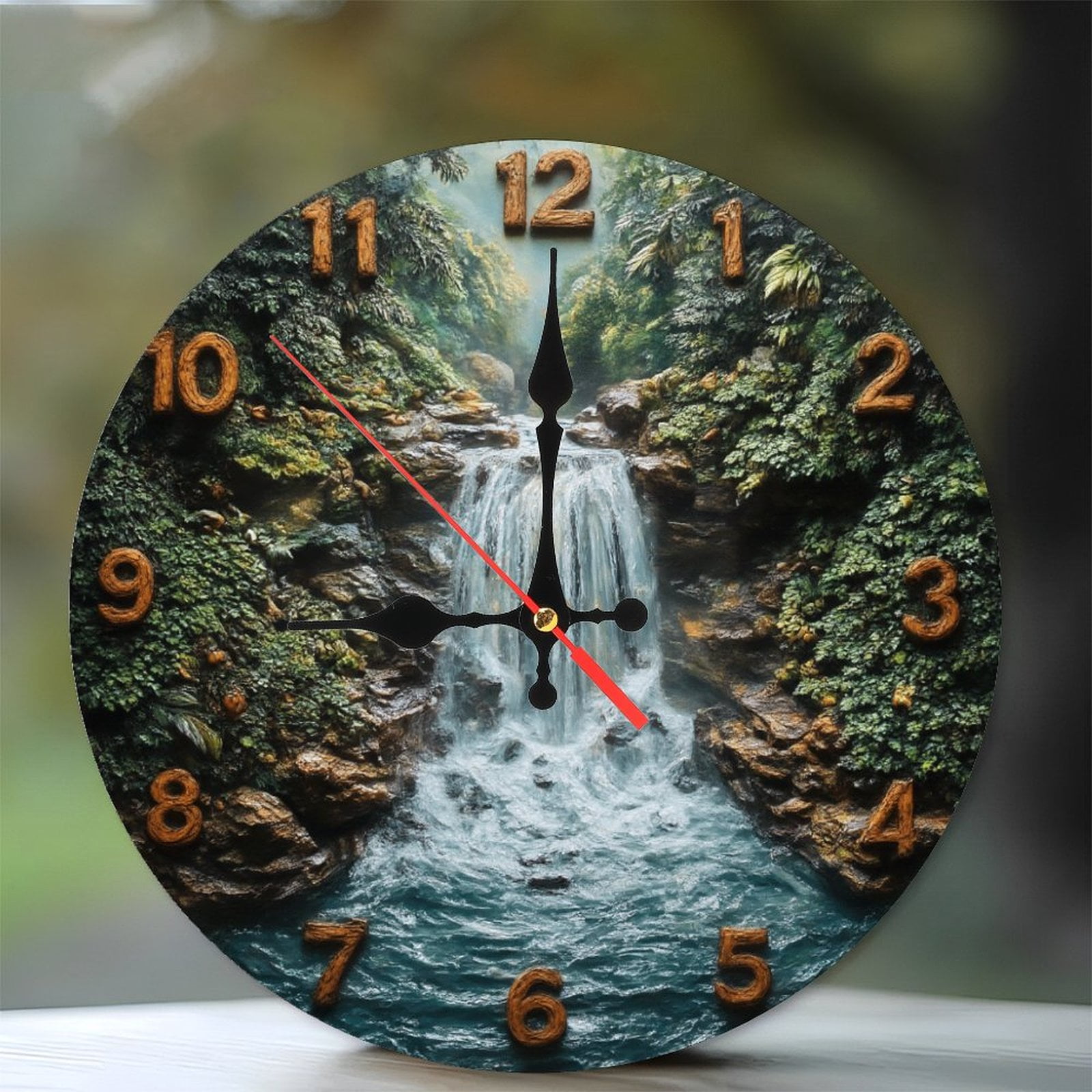 Nature Waterfall Clock 2D Wall Decor Art 10-Inch Silent Wooden Wall ...