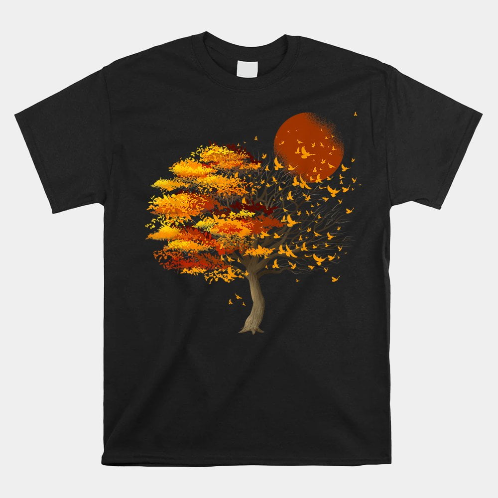 Nature Wildlife Full Moon Tree Flock Of Birds Outdoor Forest Shirt ...