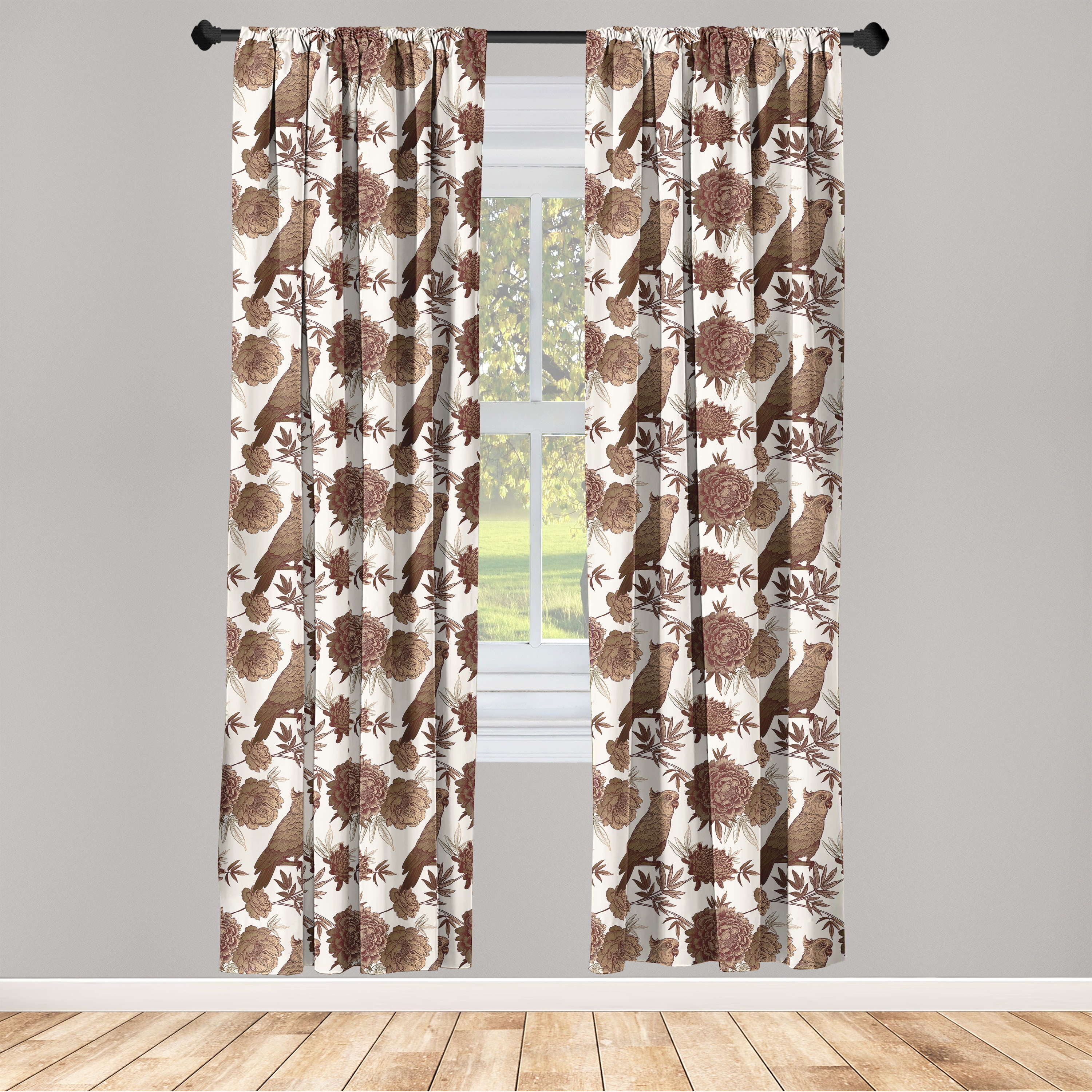 Nature Window Curtains, Exotic Theme Asian Folk Inspired of Parrots ...