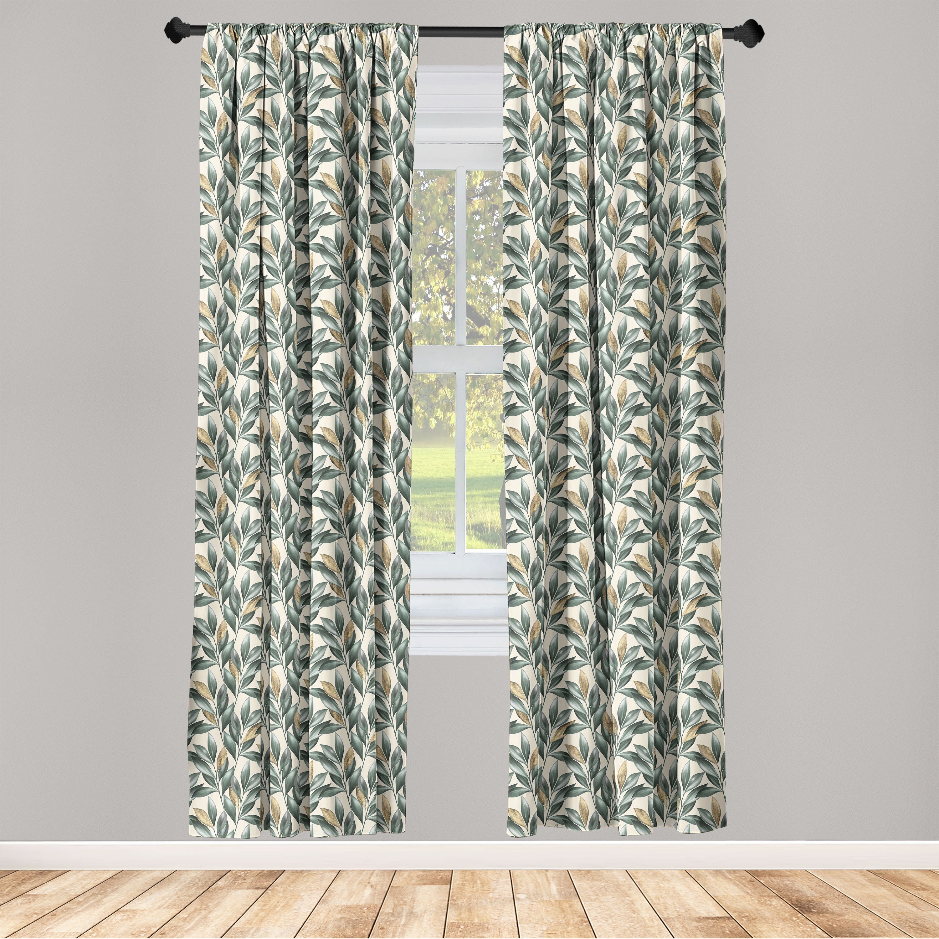 Nature Window Curtains, Garden Art Inspired Leaf Print Modern Botany ...