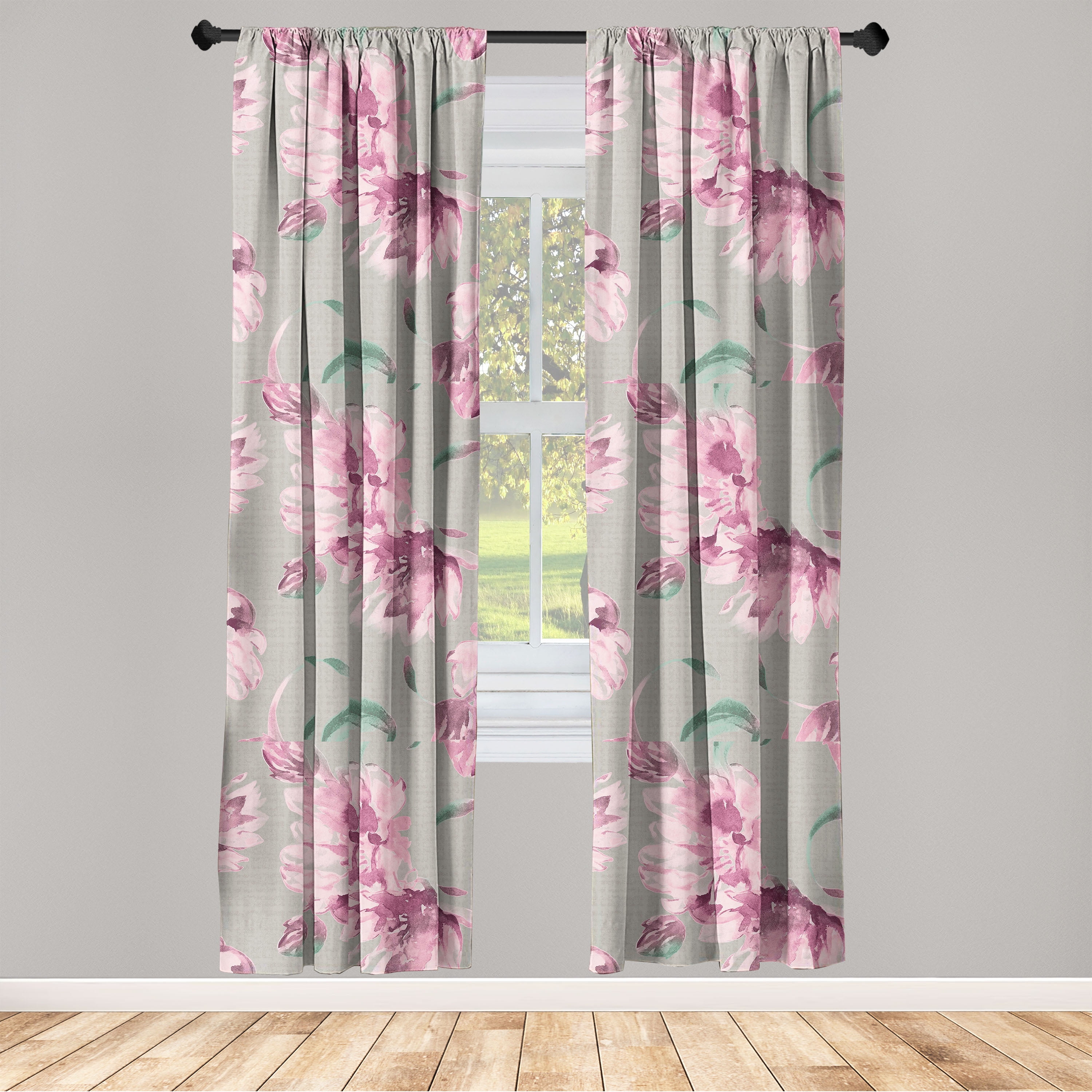 Nature Window Curtains, Garden Theme Oil Painting Looking Flower ...