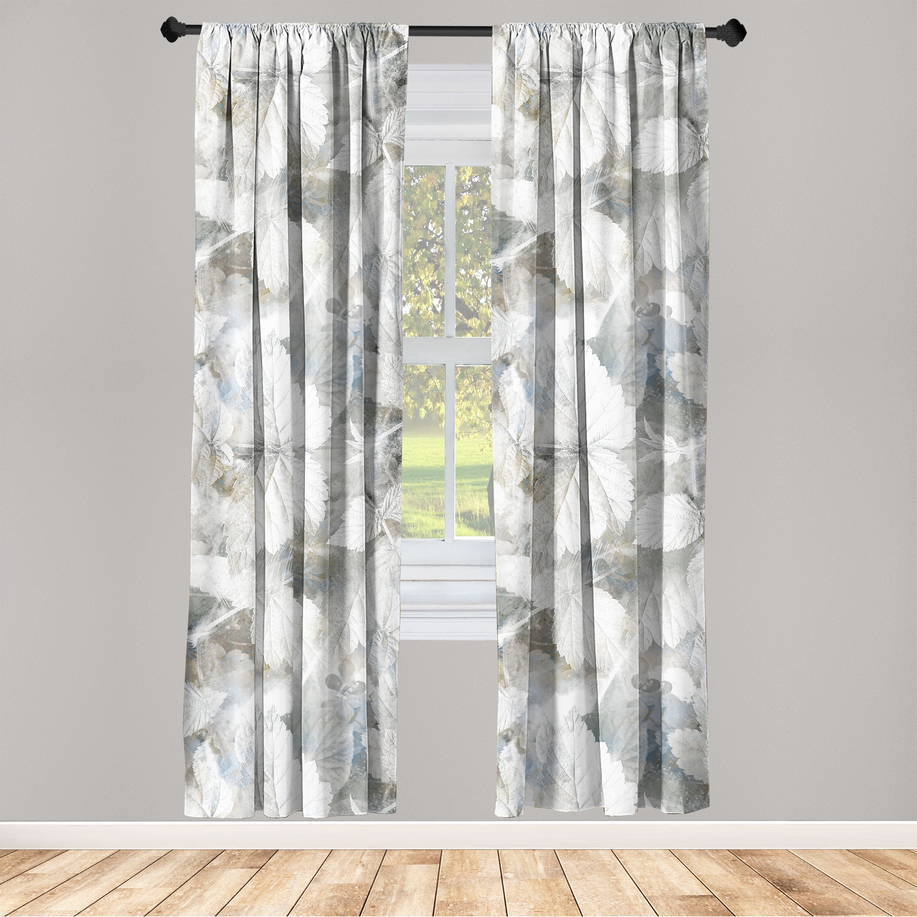 Nature Window Curtains, Grungy Leaves Flowers Overlapped Abstract Nature Theme Ornament ...