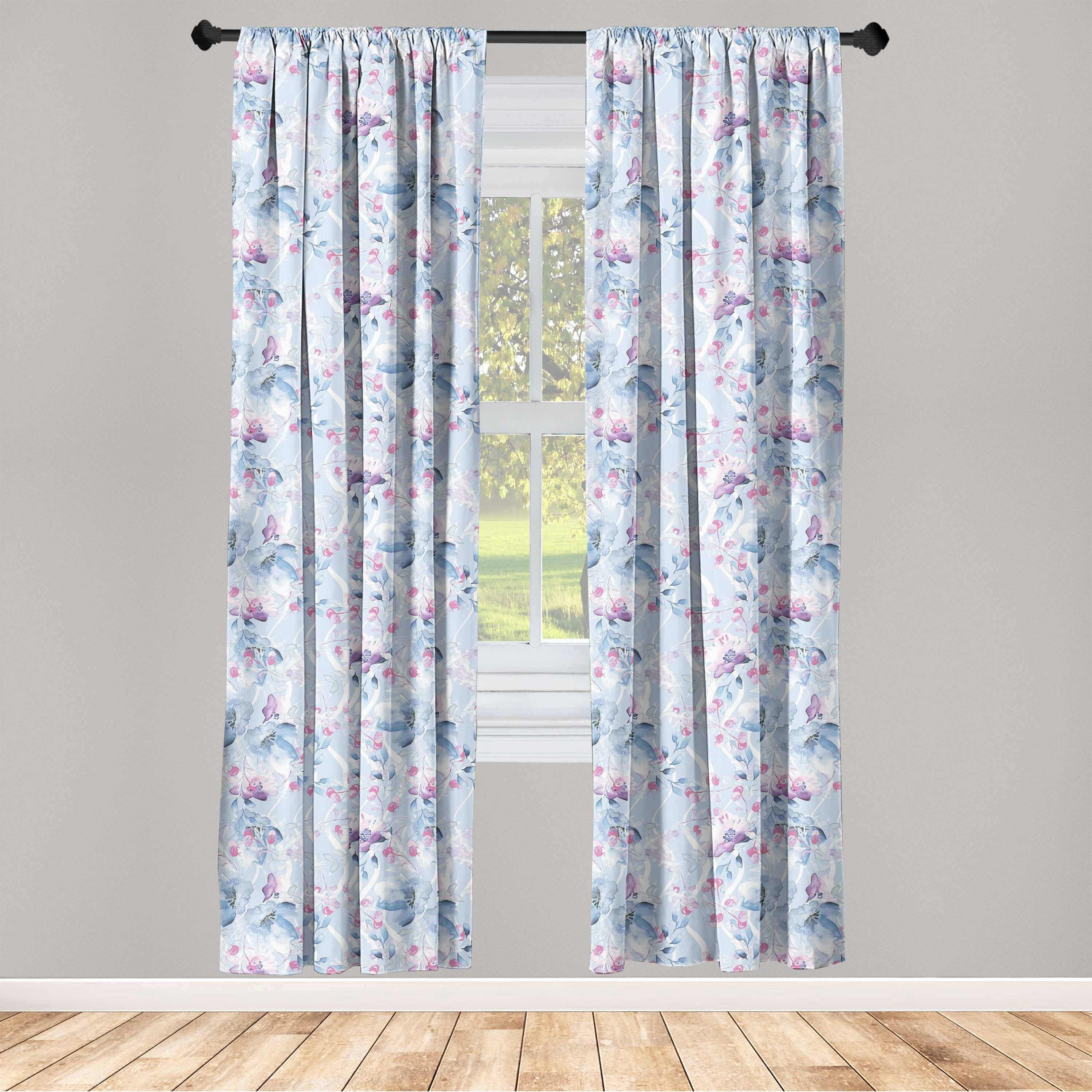 Nature Window Curtains, Icy Vibe Repetitive Roses Pattern with Wavy ...