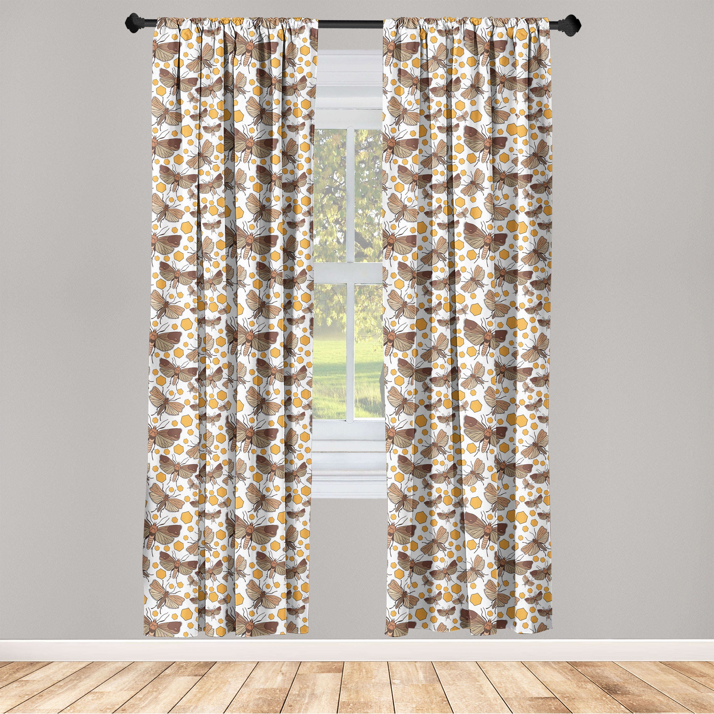 Nature Window Curtains, Moth Pattern With Honeycomb Hexagonal Shapes ...