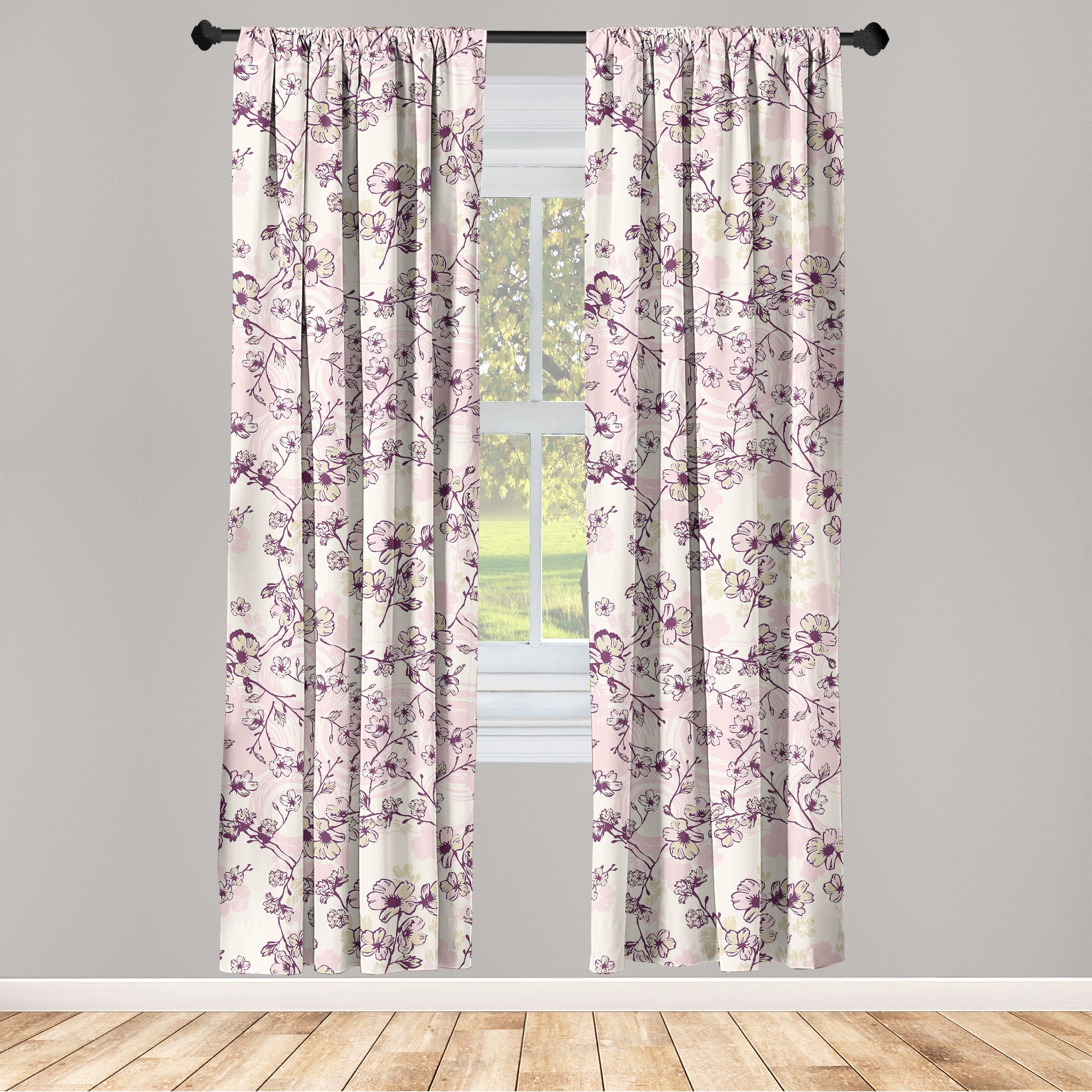 Nature Window Curtains, Traditional Style Flora Sketch Pattern With ...