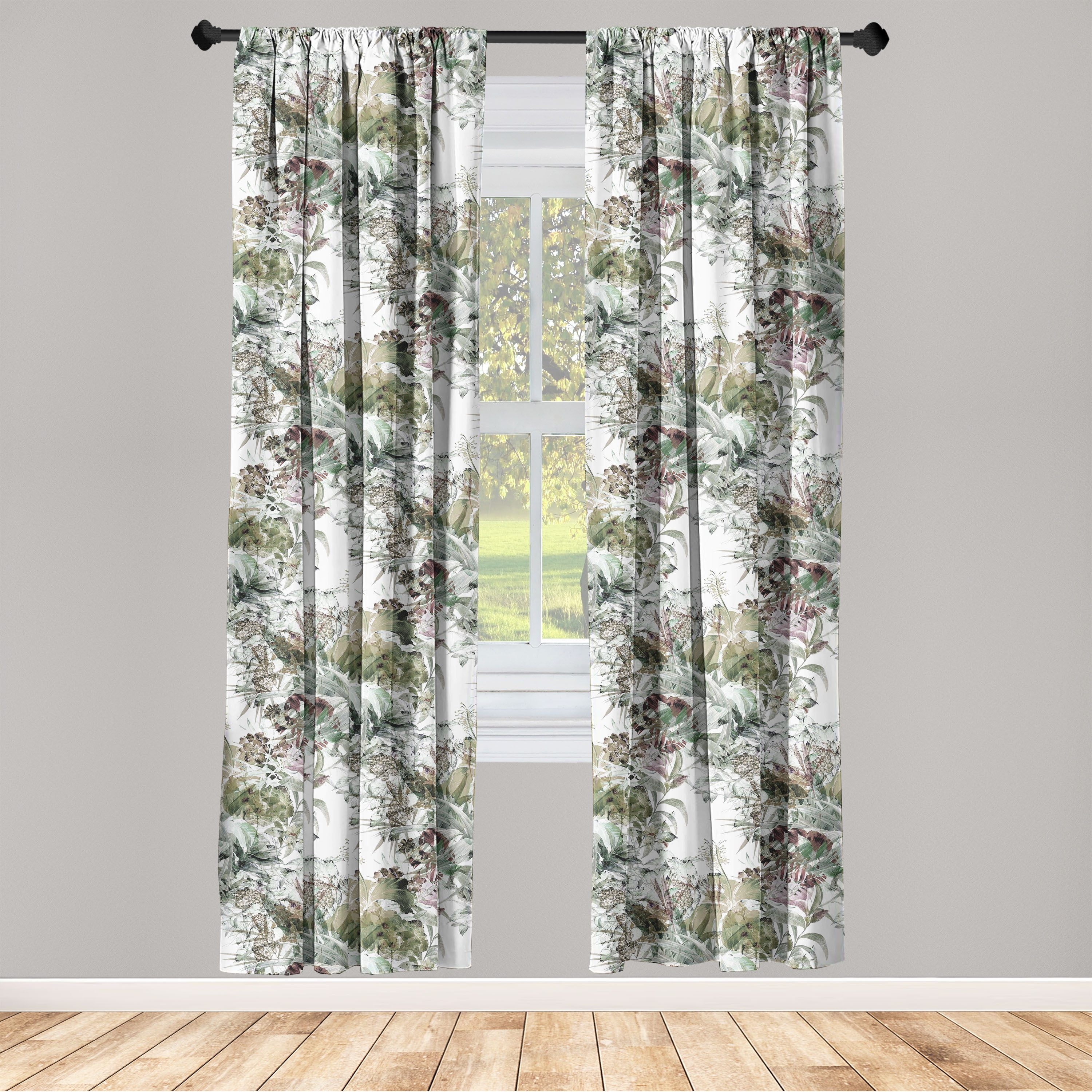 Nature Window Curtains, Vintage Watercolor Botanical Composition with ...